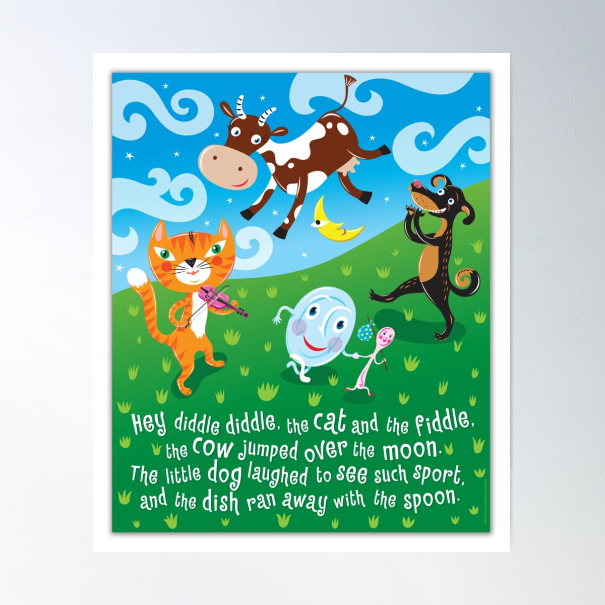 Hey Diddle Diddle - Nursery Rhymes Poster Wall Art, Modern Wall Decor ...