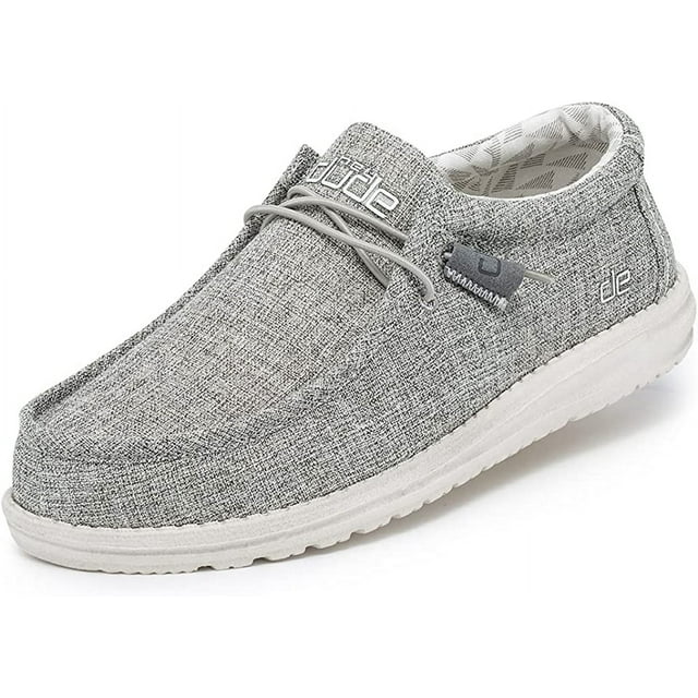 Hey Dude Men's Wally Linen Loafers, Grey Canvas Textile Shoes with ...