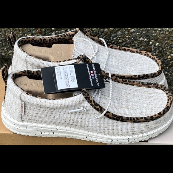 Hey Dude Wally Womans White Pieced Leopard Shoes - Walmart.com