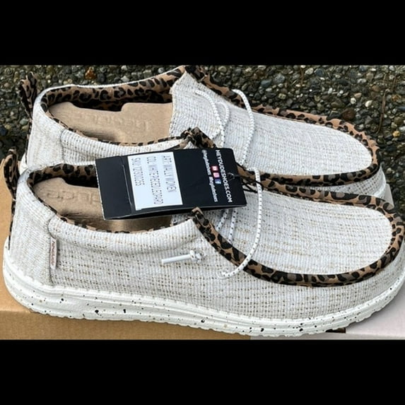 Hey Dude Wally Womans White Pieced Leopard Shoes - Walmart.com