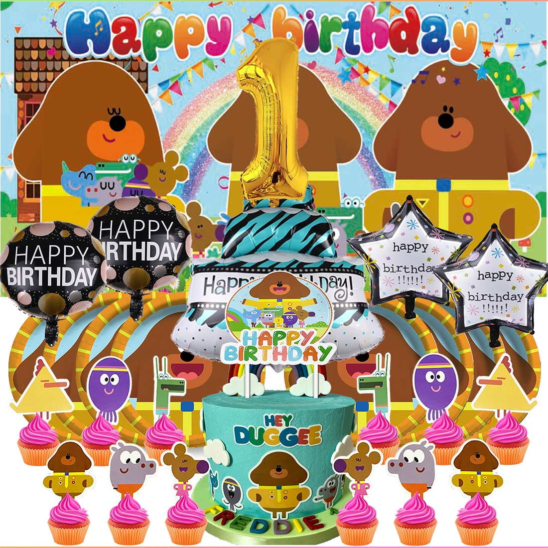 Hey Duggee 1st Tableware Balloons Cake Toppers Backdrop Banner Supplies ...