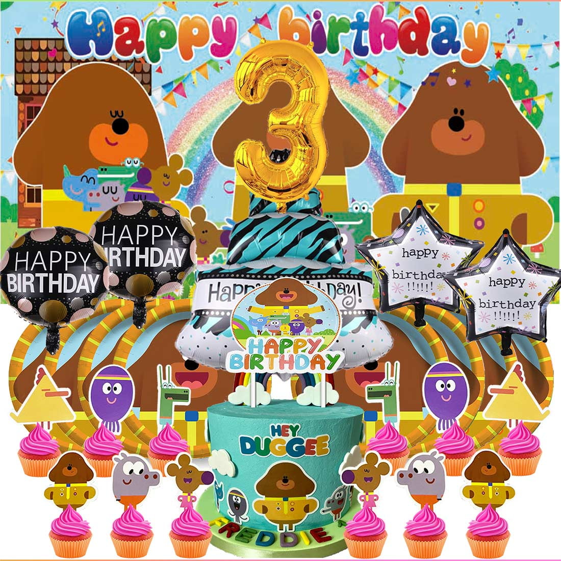 Hey Duggee 3rd Tableware Balloons Cake Toppers Backdrop Banner Supplies ...