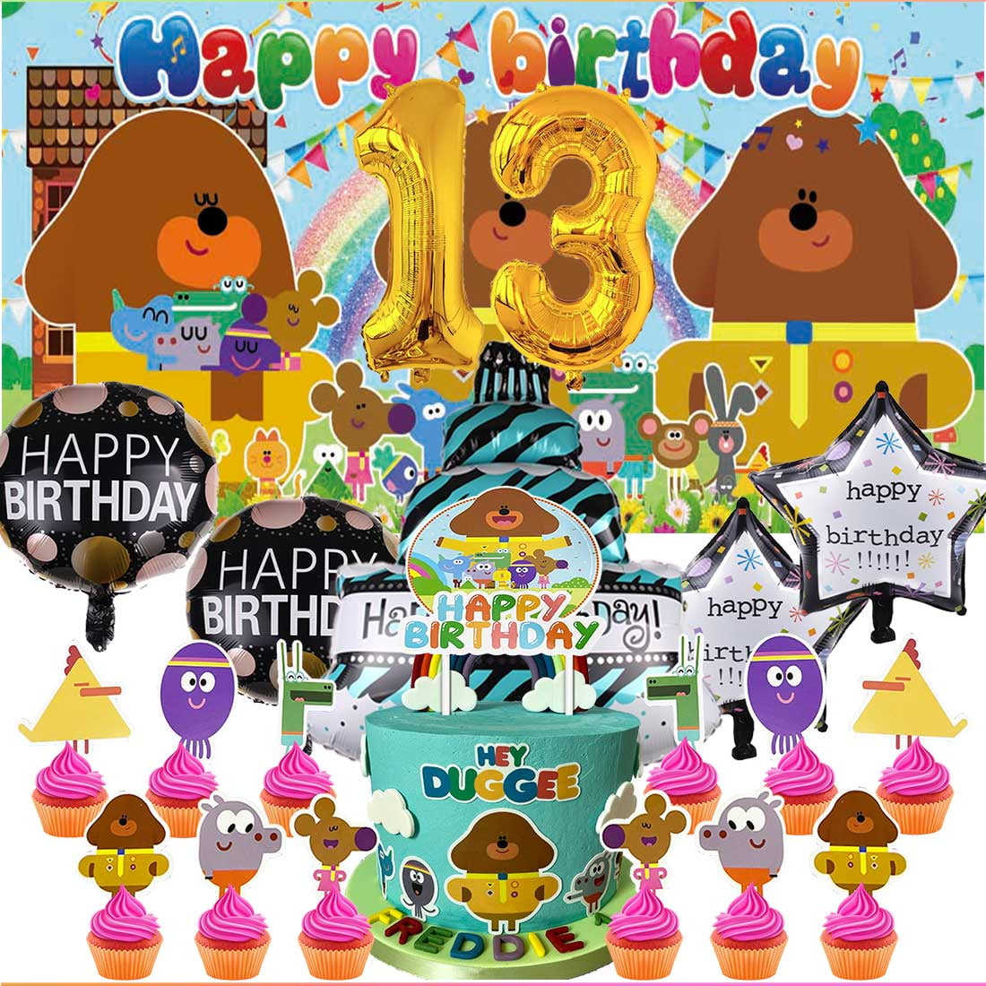 Hey Duggee Party Supplies Decor 13th Kit Balloons Birthday Cake Topper ...