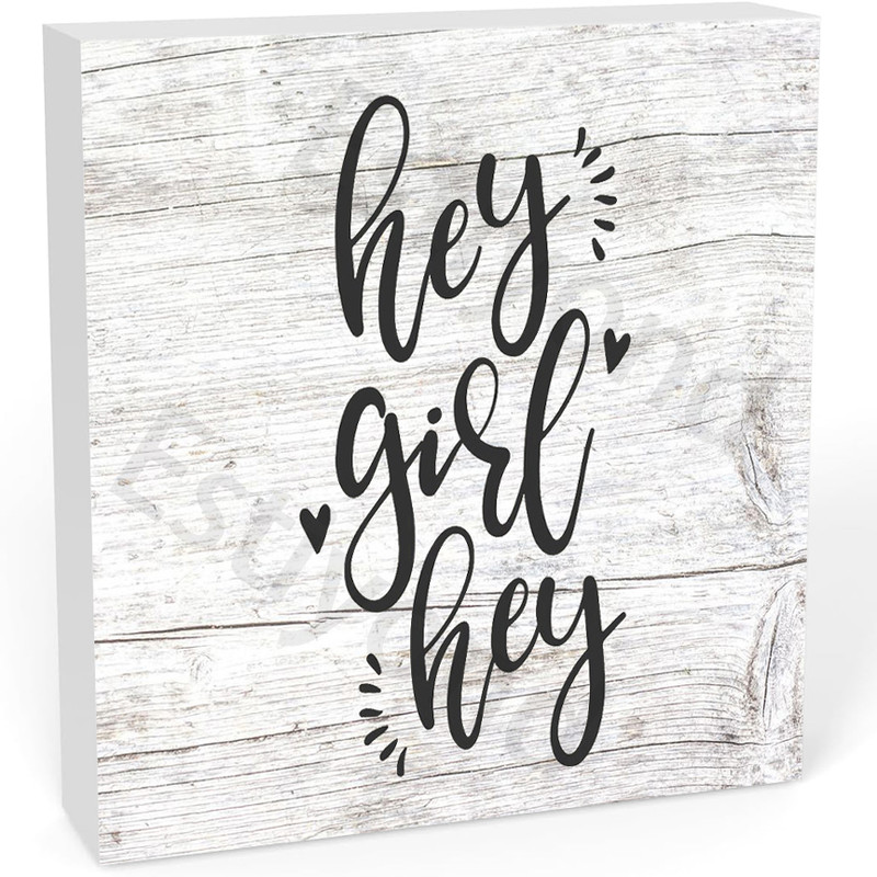 Hey Girl Hey Decor Wood Box Sign 5 X 5 Inches Desk Decor Rustic Country ...