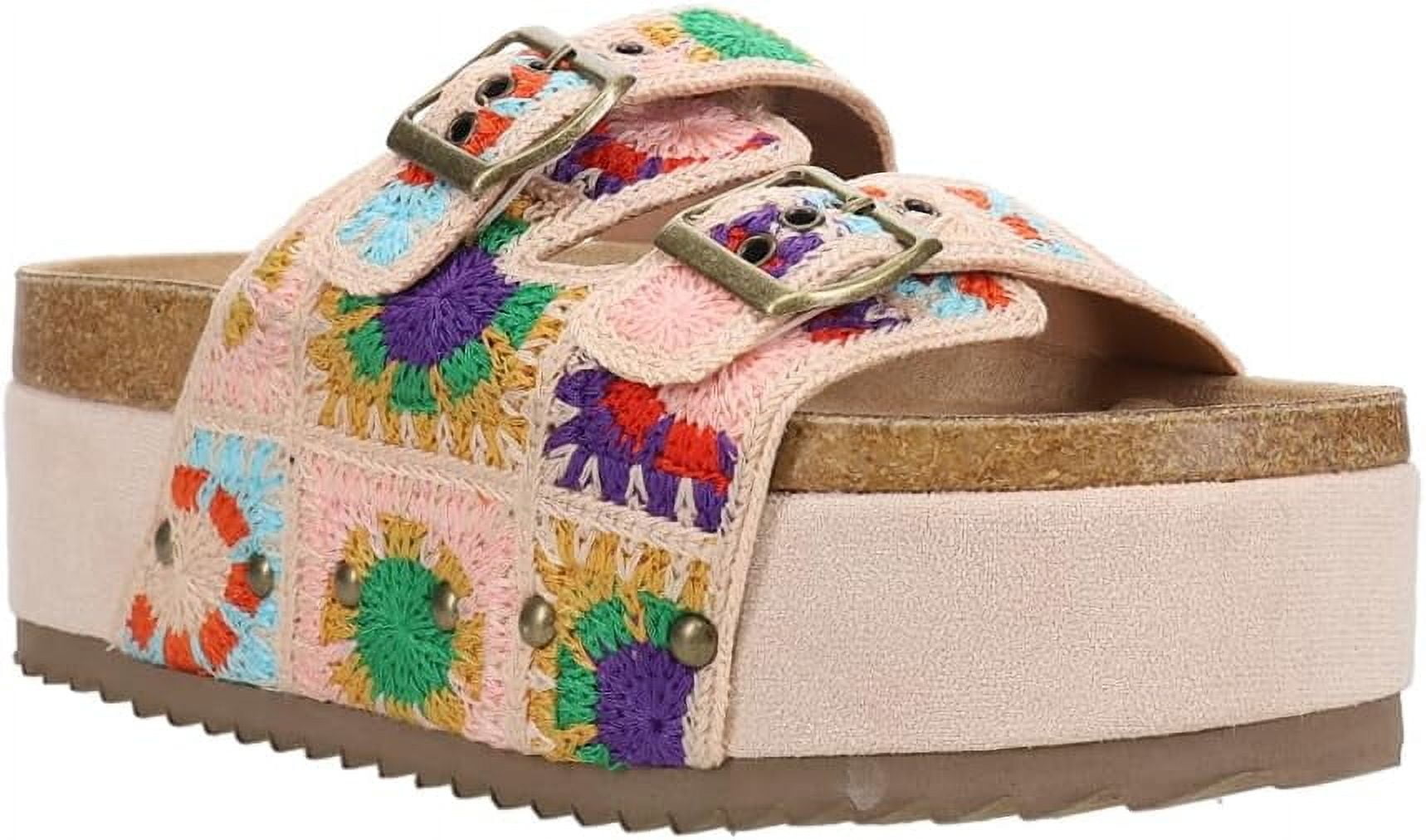 Hey Girl by Corkys Womens Wannabe Platform Slide Sandal, Multi Crochet ...