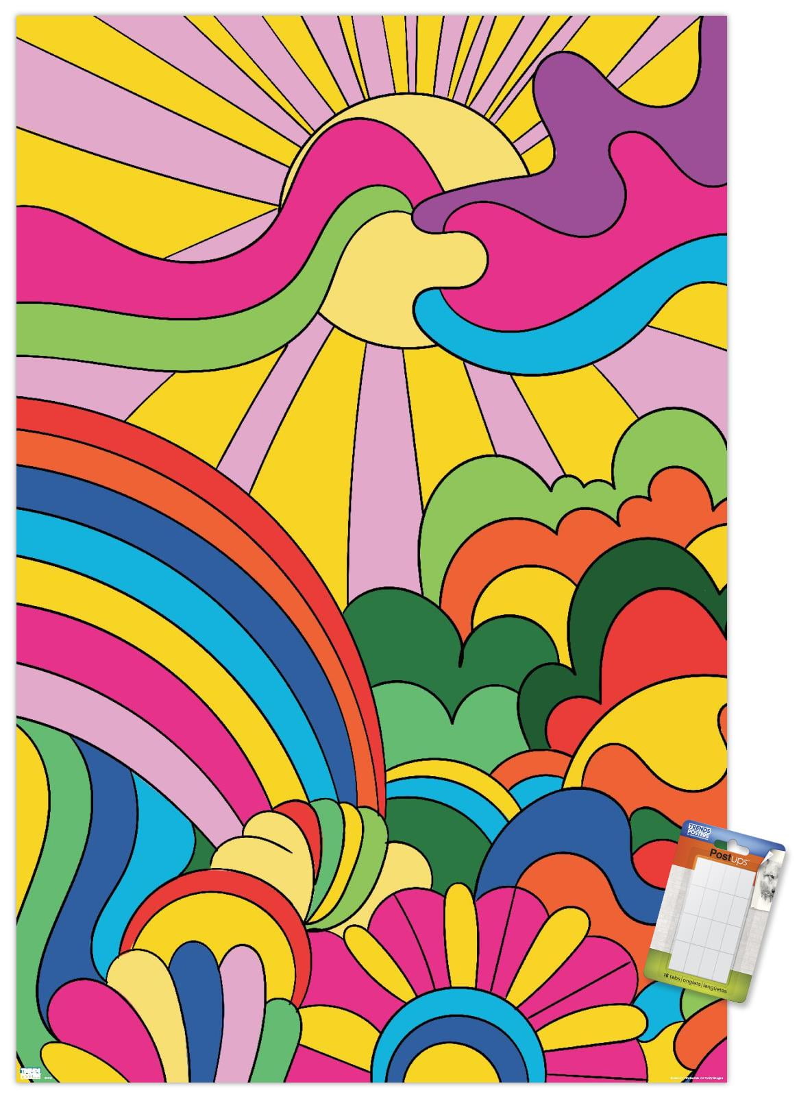 Hey Happy - Psychedelic Landscape Wall Poster, 14.725" x 22.375 ...