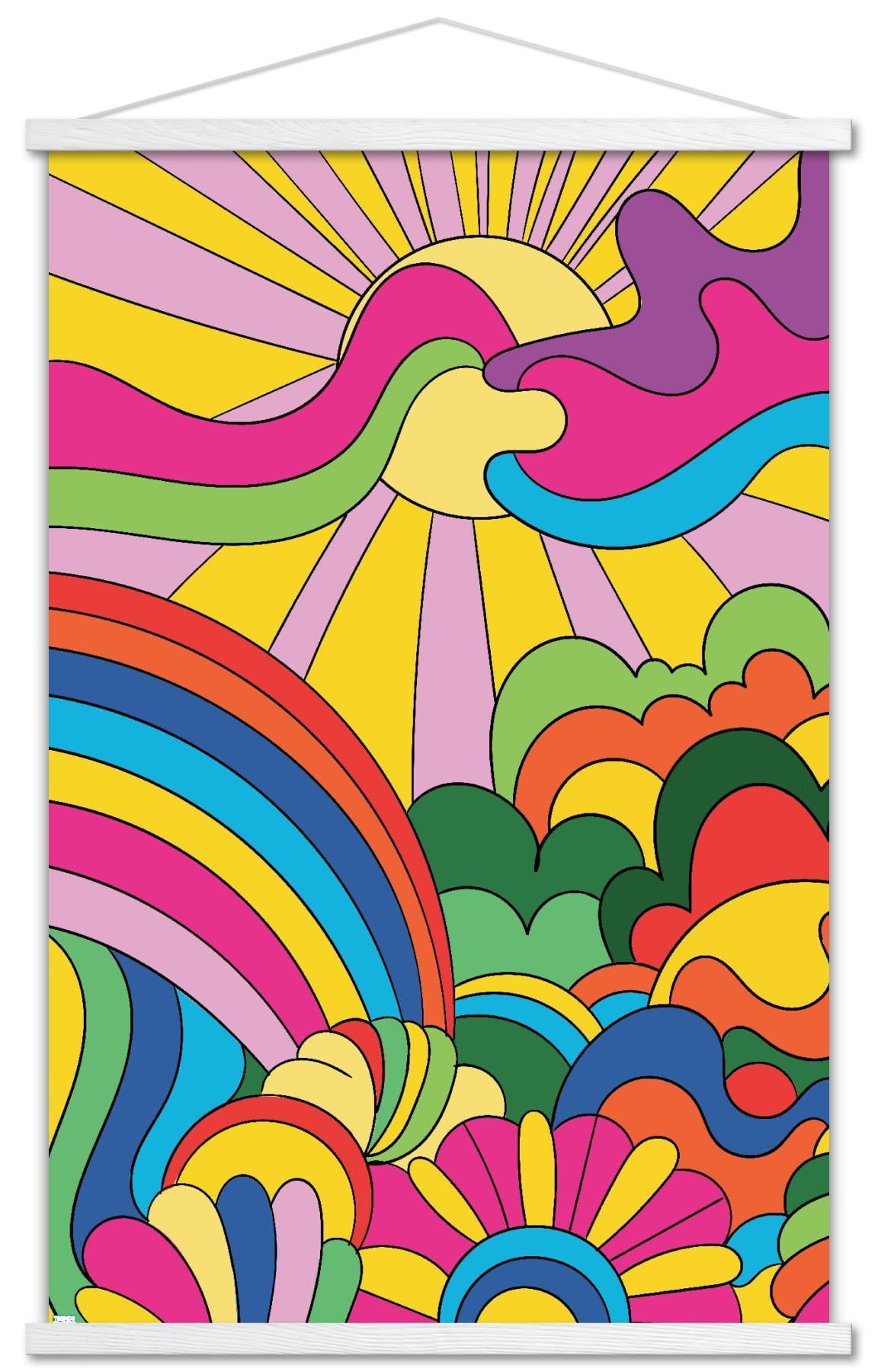 Hey Happy - Psychedelic Landscape Wall Poster with Magnetic Frame, 22. ...