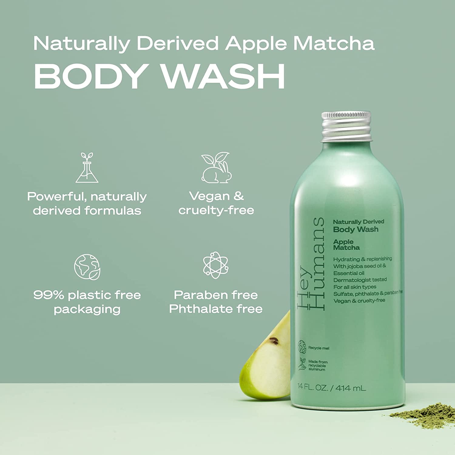 Hey Humans Body Wash Apple Matcha 14 Fl OZ (Pack of 1) - Walmart.com