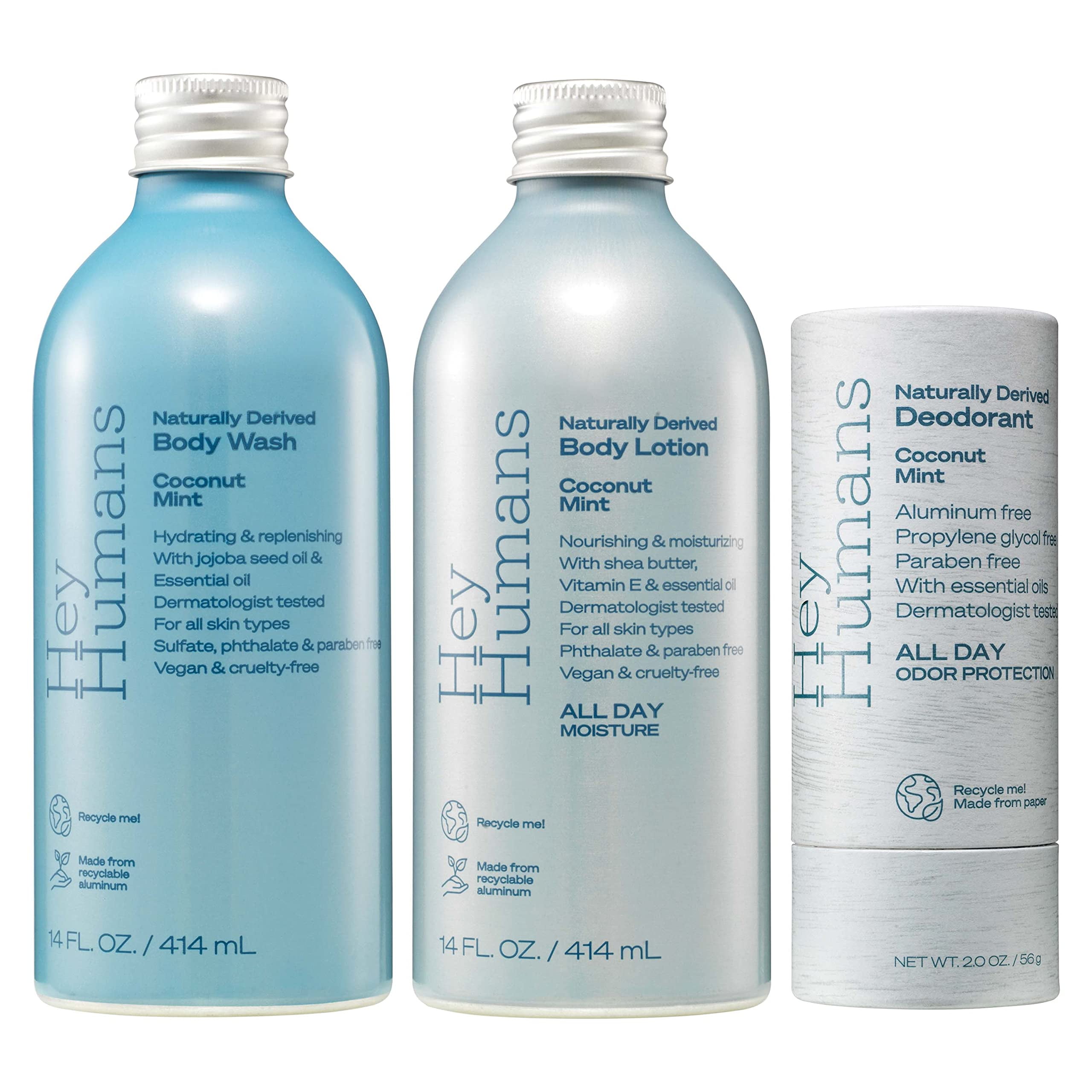 Hey Humans Coconut Mint CI30 Deodorant, Body Wash & Body Lotion Set ...