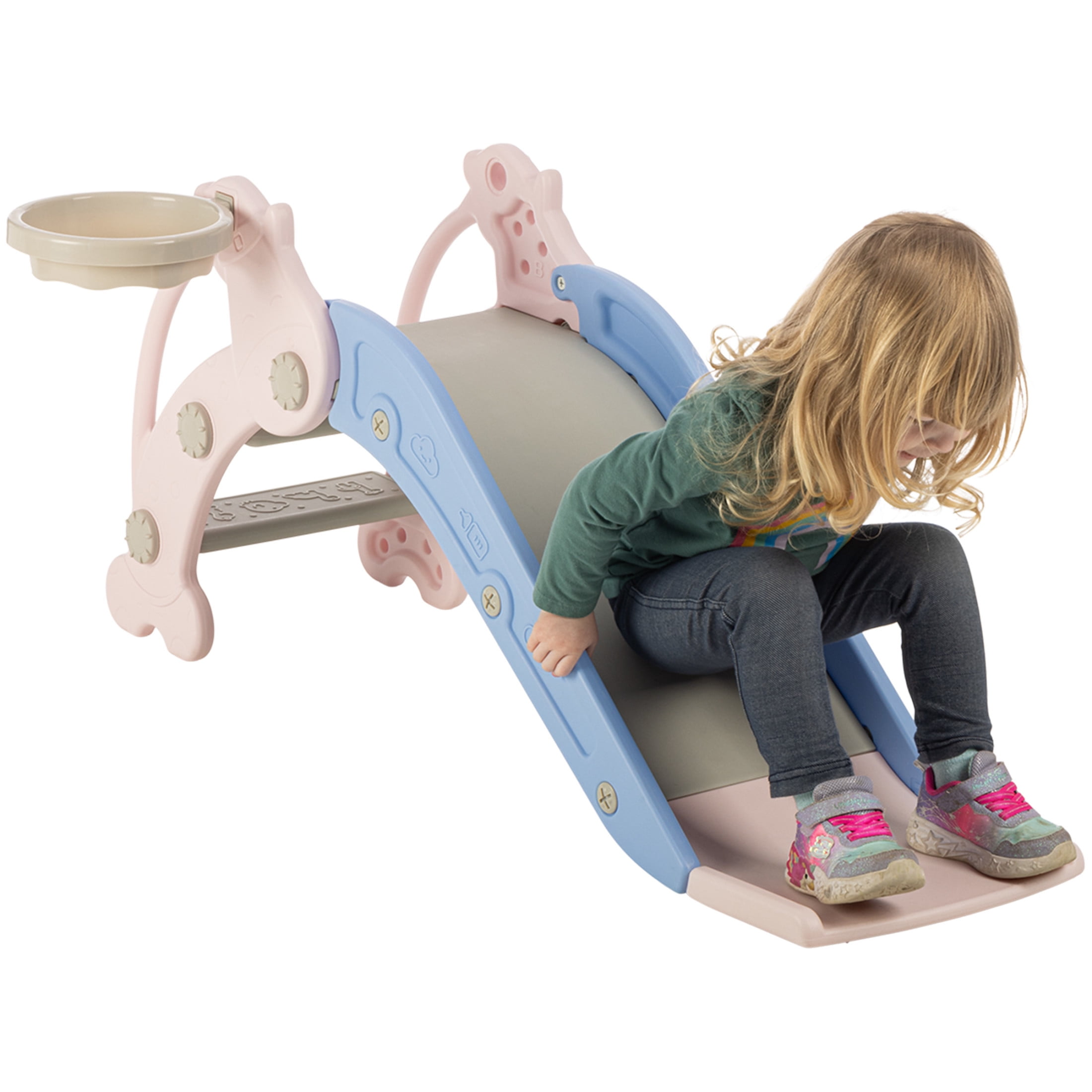 Hey Play Indoor/Outdoor Toddler Slide with Basketball Hoop and Ball ...