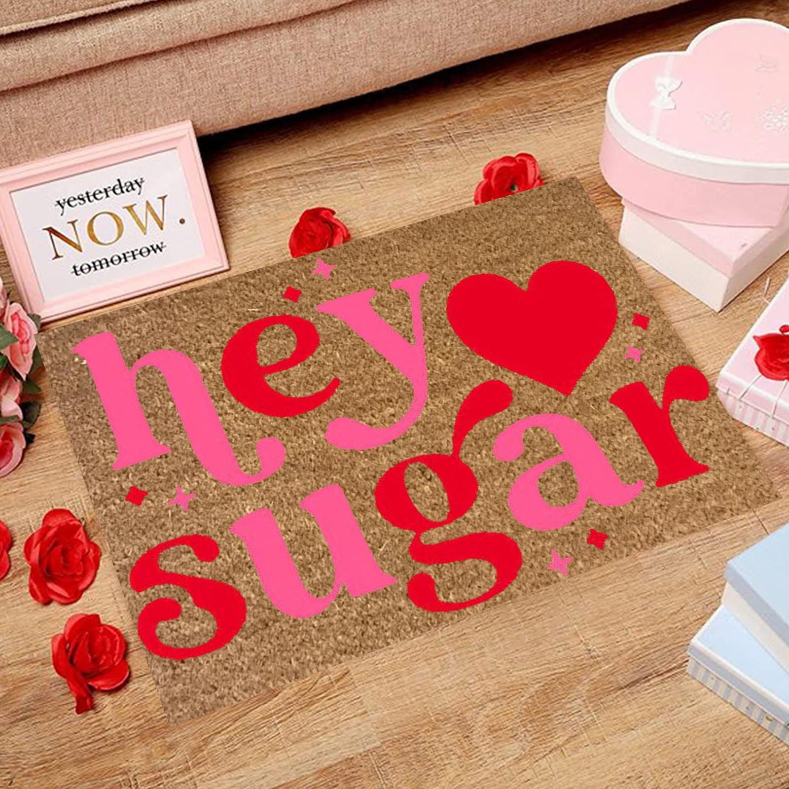 Hey Sugar Doormat 23.6 x 15.7Inch Valentine's Day Natural Coir Welcome ...