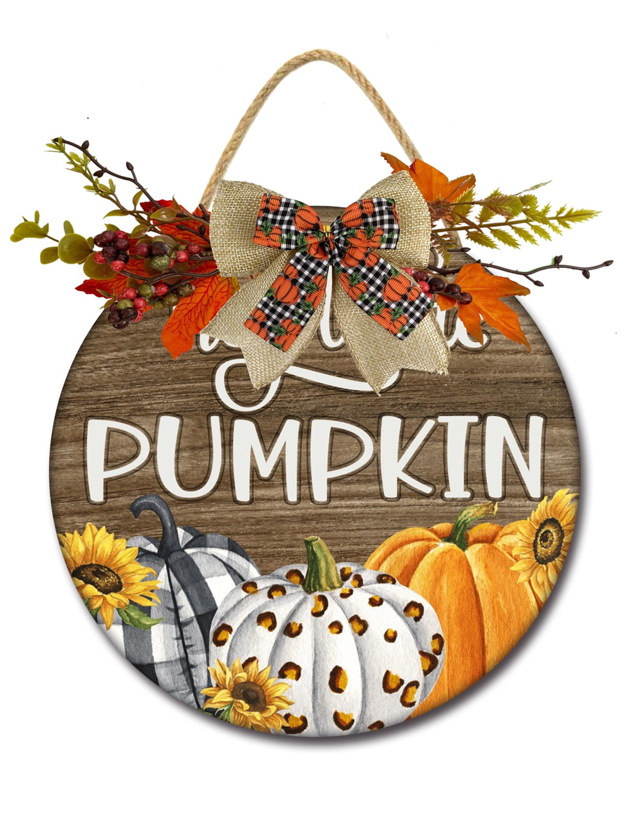 Hey There Pumpkin Sign Front Door Porch Decorations, Round Rustic Wood ...