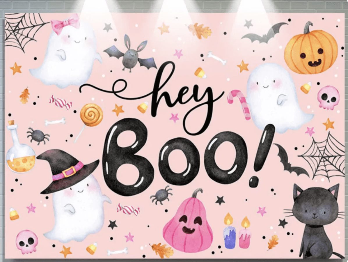 Hey boo backdrop halloween , ghost decor , babyshower pink door ...