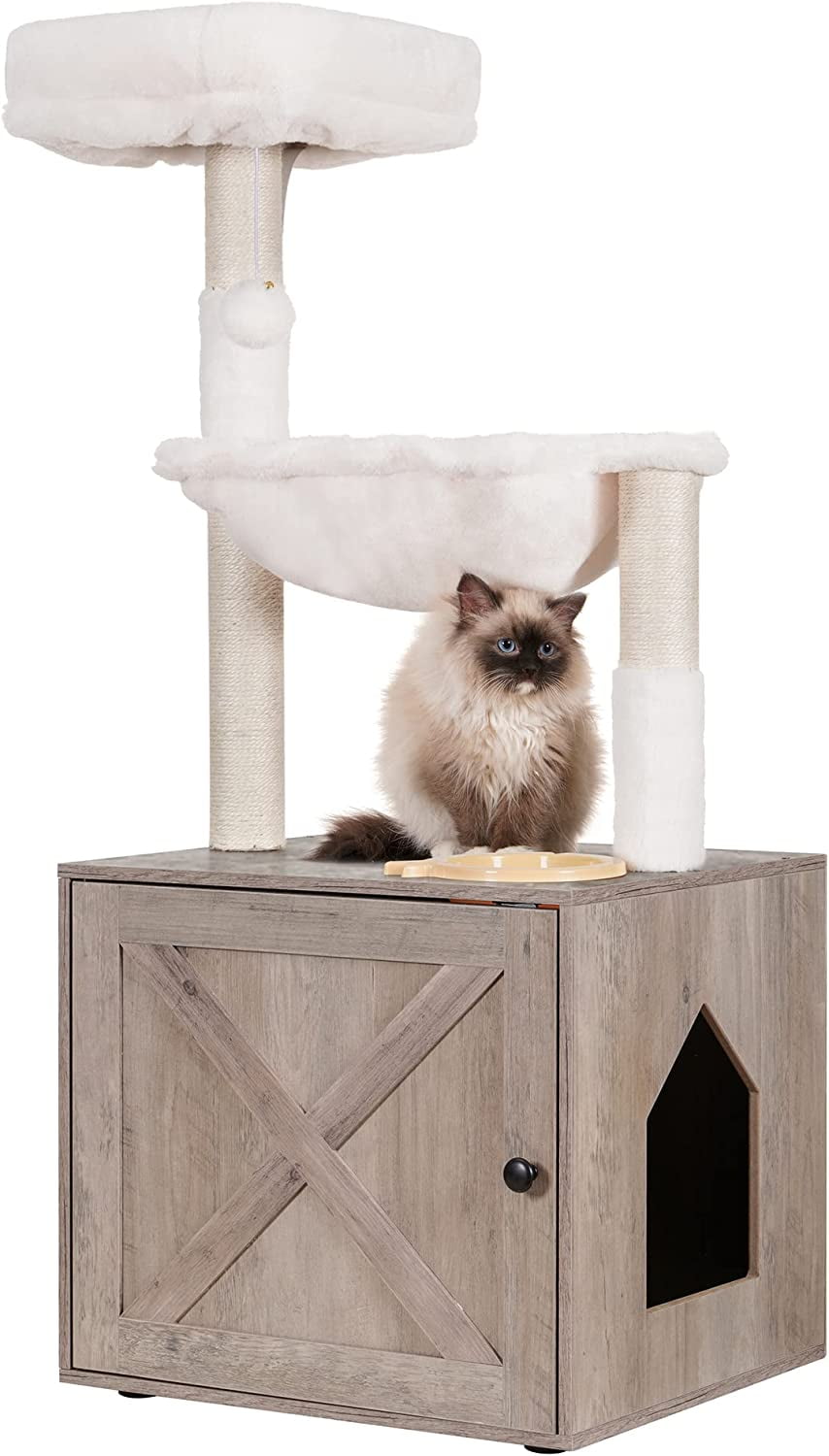 Hey-brother Cat Tree with Litter Box Enclosure, All-in-one Cat Tower ...