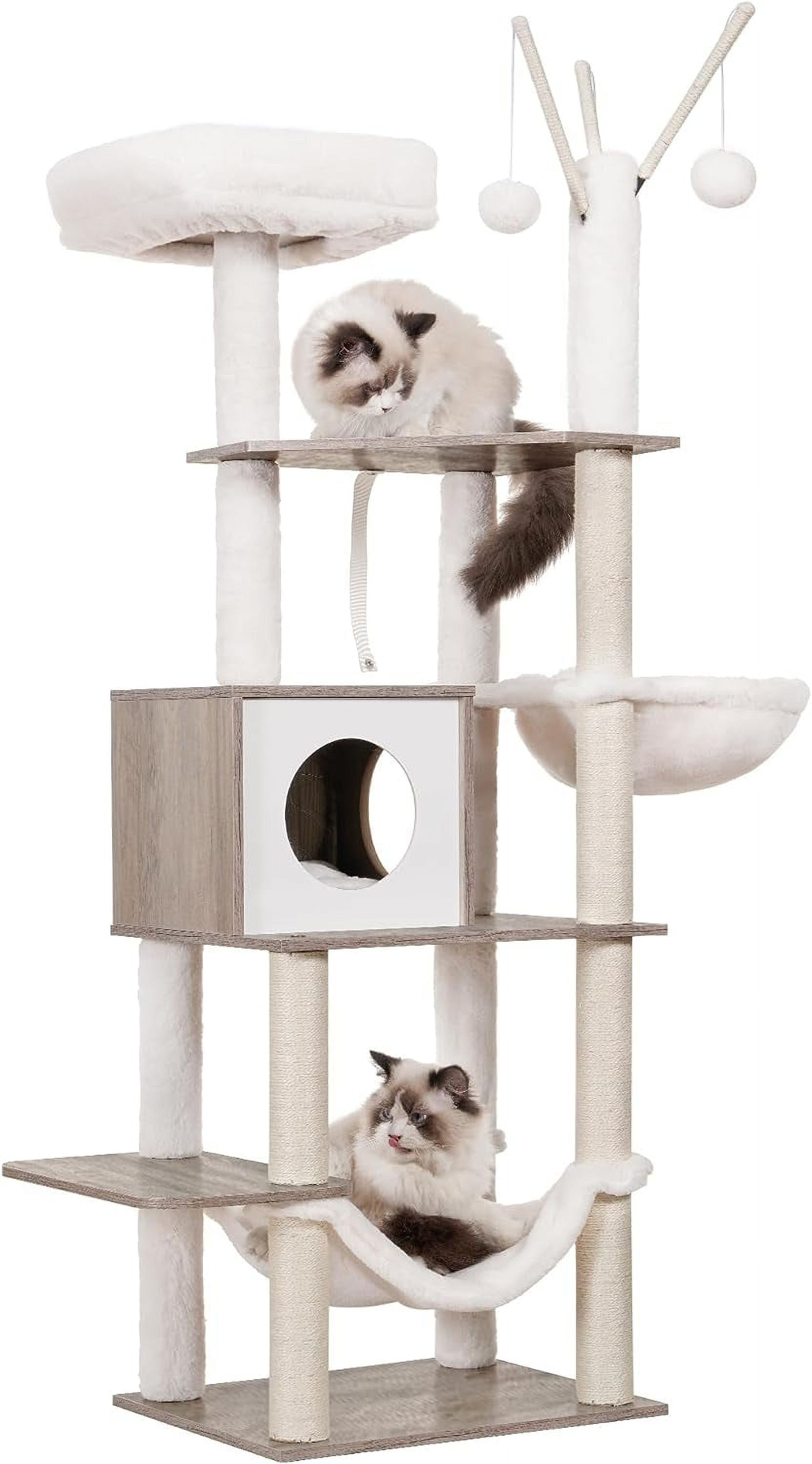 Hey-brother Wooden Cat Tree,55.5“ Cat Furniture with Scratching Posts, Modern Cat Tower with ...
