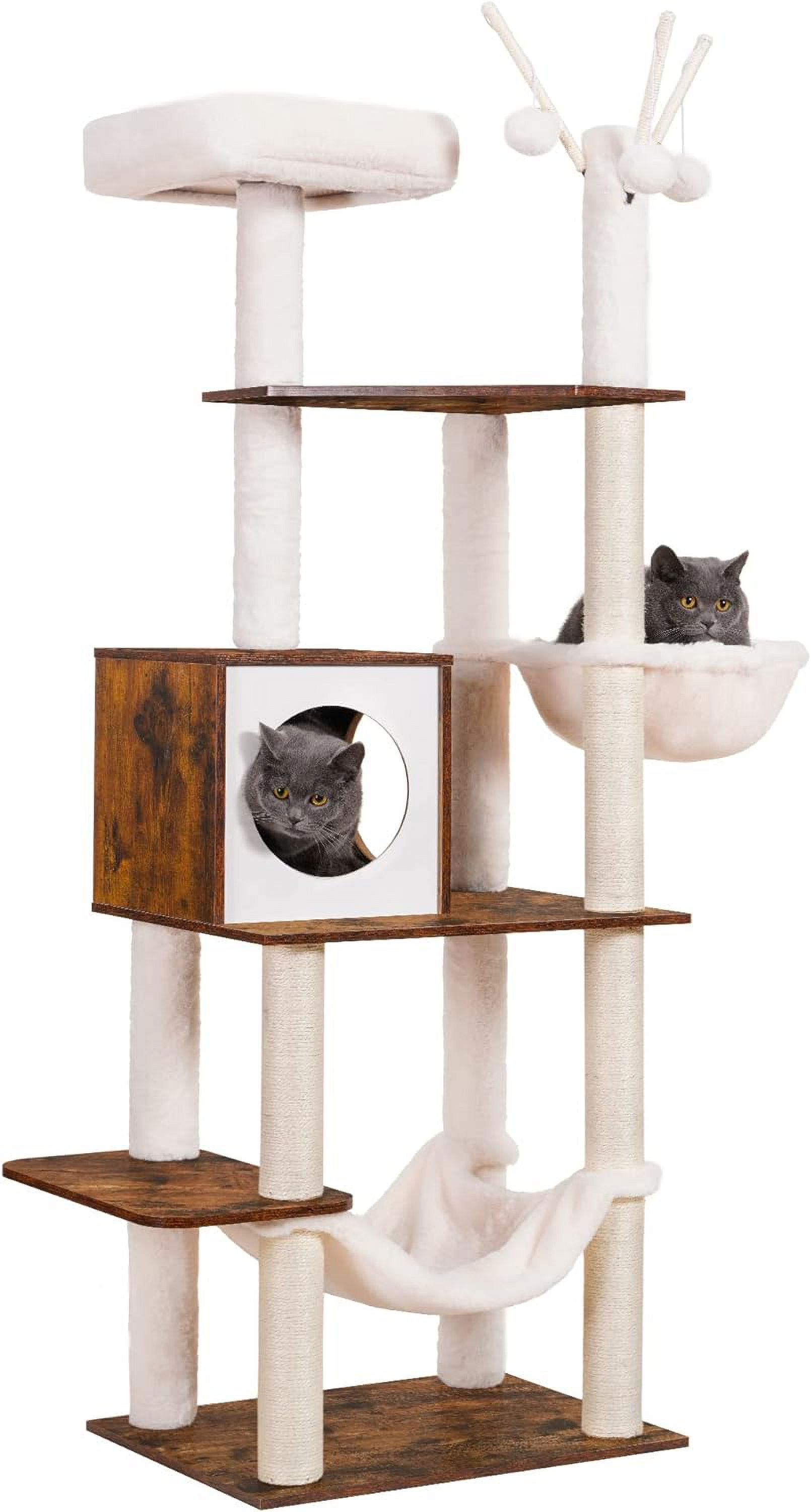 Hey-brother Wooden Cat Tree, 66.1“ Cat Furniture with Scratching Posts, Modern Cat Tower with ...