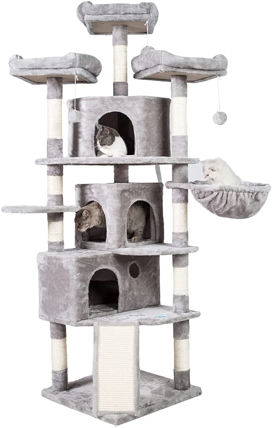 Hey-brother XL Cat Tree, 73.4 inch Cat Tower with 3 Caves, 3 Cozy ...