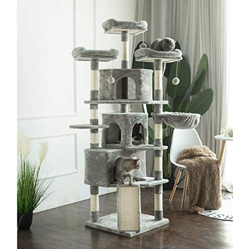 Hey-brother XL Size Cat Tree, 73.4 inch Cat Tower with 3 Caves, 3 Cozy ...