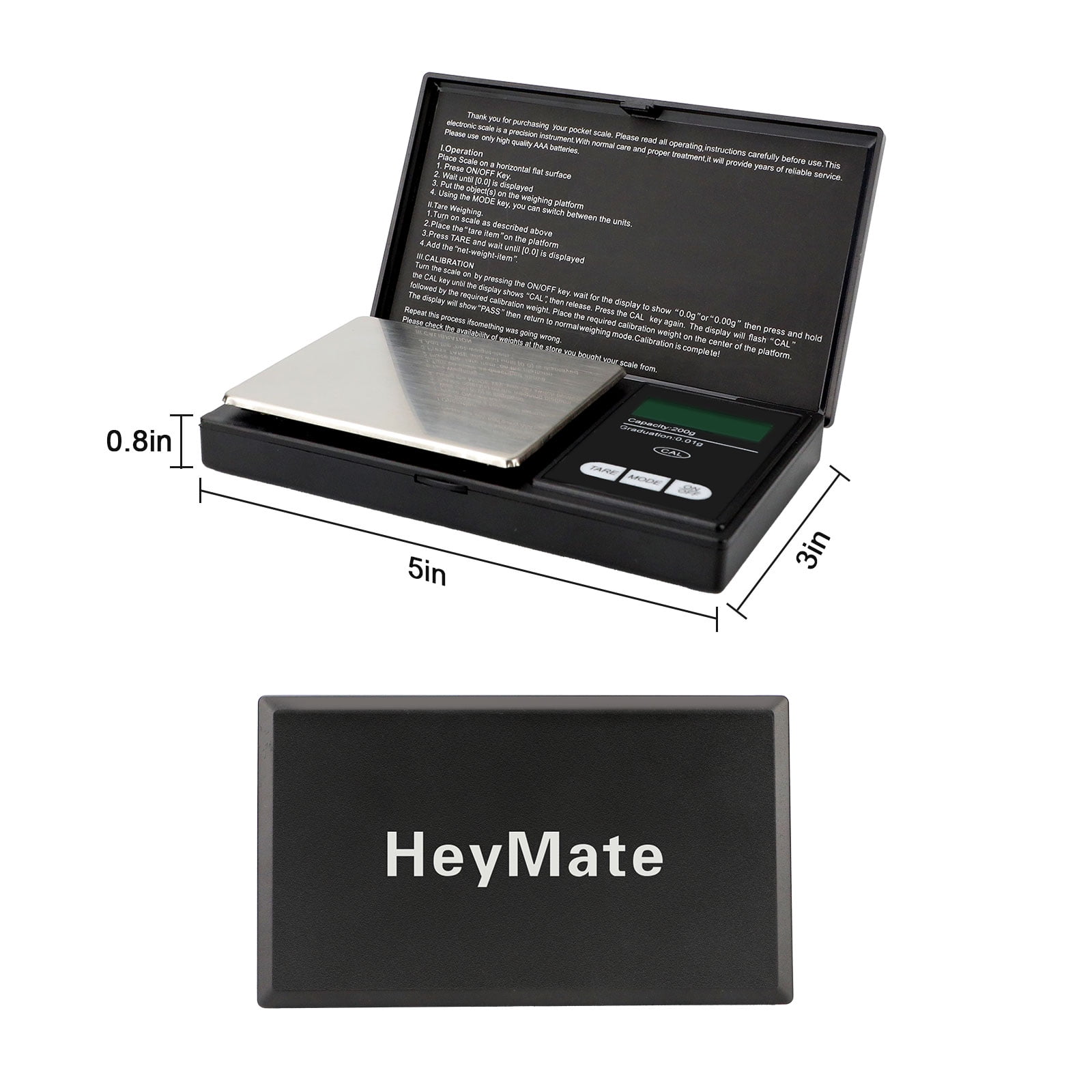 HeyMate Pocket Weigh Gram Scale 200g, Mini Digital Grams Scale 0.01g ...