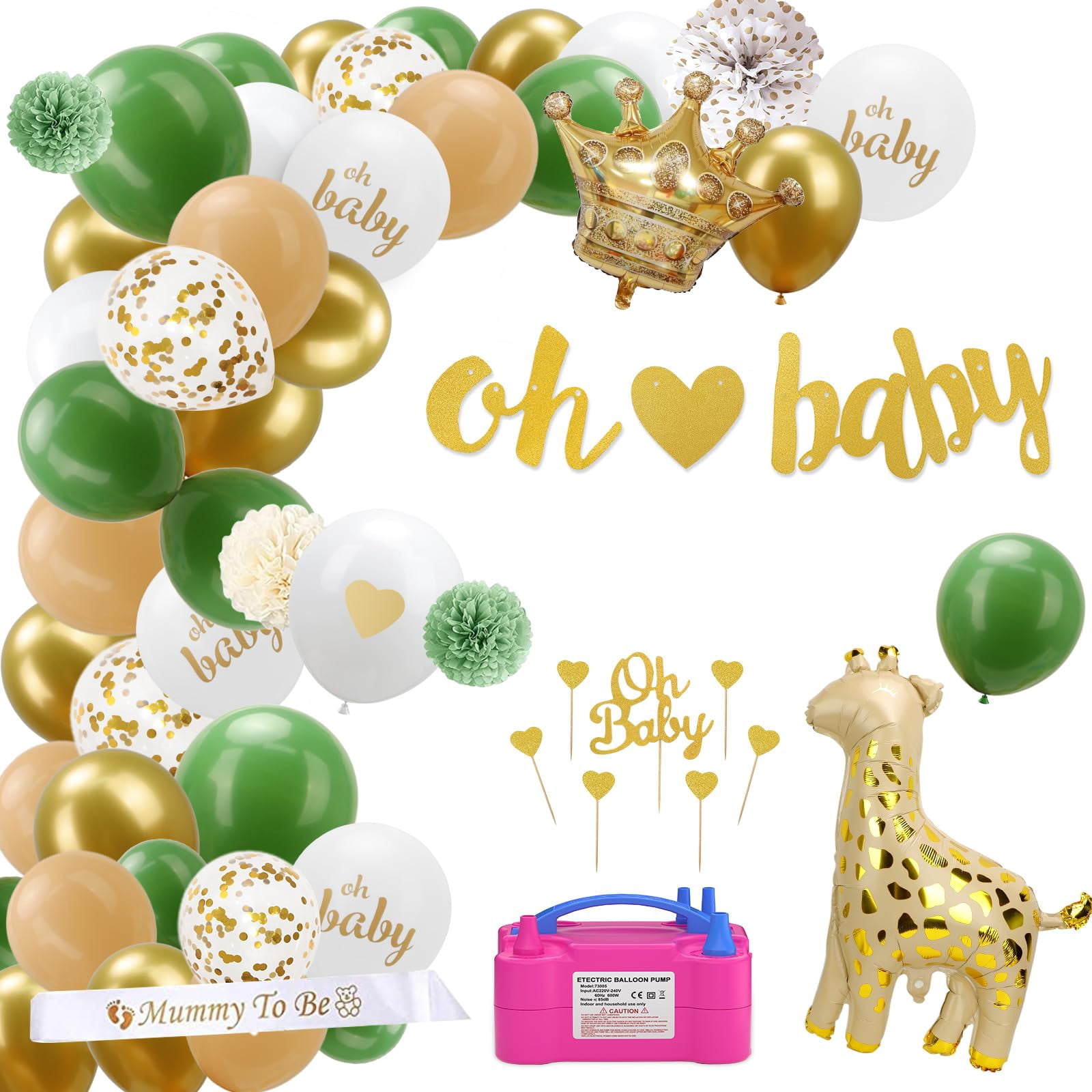 HeyMate Sage Green Oh SSF20 Baby Baby Shower Decorations with Electric ...