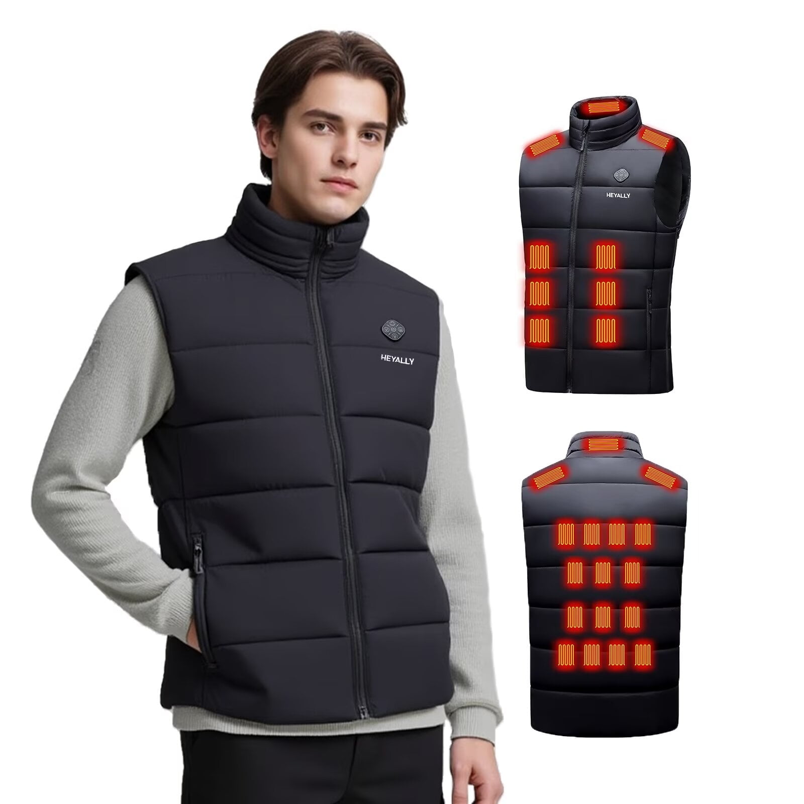 Heyally Men's Heated Vest with 5-Zone Smart Control, 6 Heat Levels, USB ...