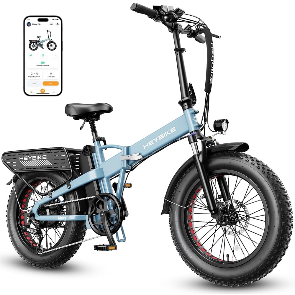 Heybike Mars 2.0 Fat Tire Electric Bike for Adults with 750W Motor, Foldable Ebike with 600Wh ...
