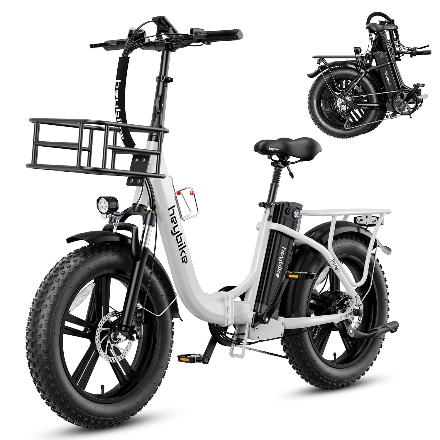 Heybike Ranger Electric Folding Bike for Adults, 20"x4" All Terrain Wheels, 500W Motor, 48V 15AH ...
