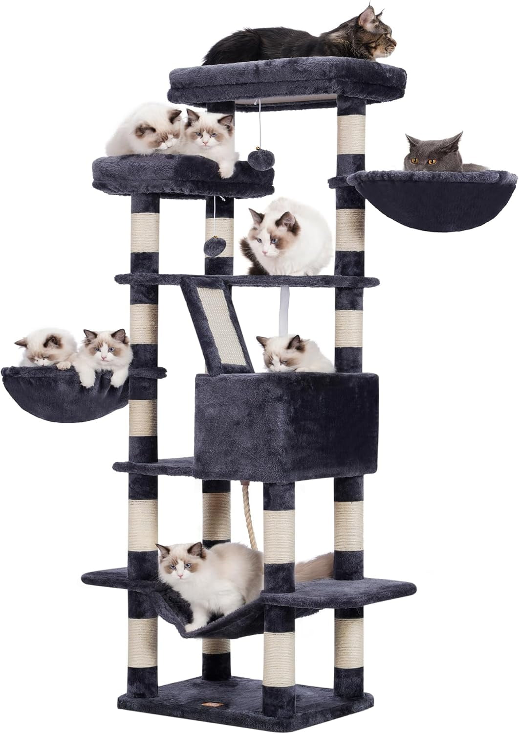 Heybly Cat Tree, 68 inch Multi-Level Cat Tower for Indoor Cats, 2 Widened Plush Perches Cat ...