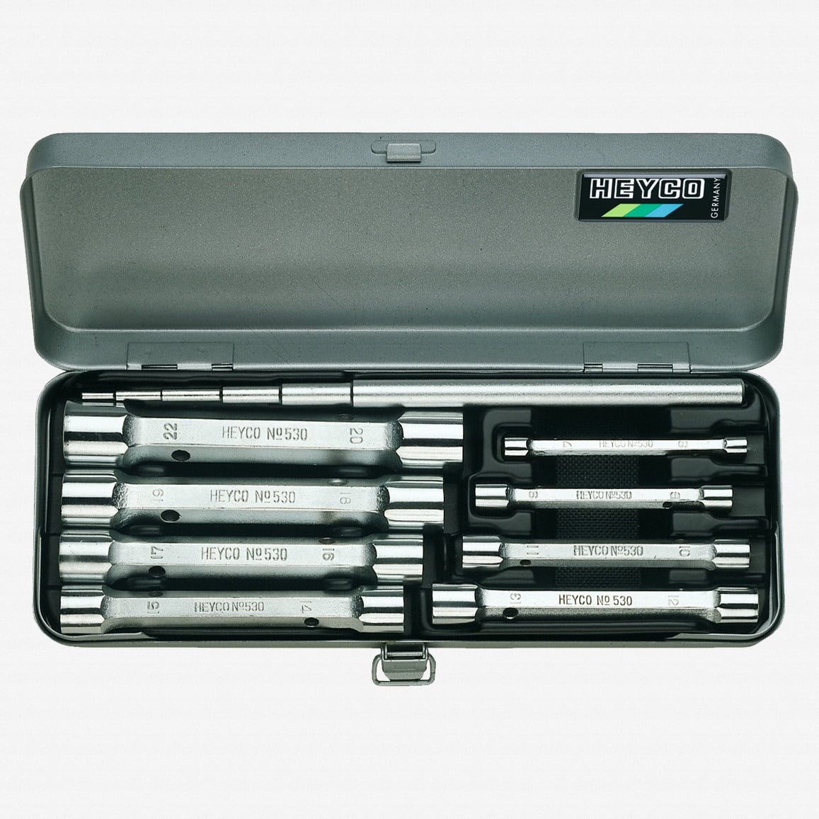 Heyco Double Ended Socket Wrench Set with Tommy Bar in Metal Case, 9 ...
