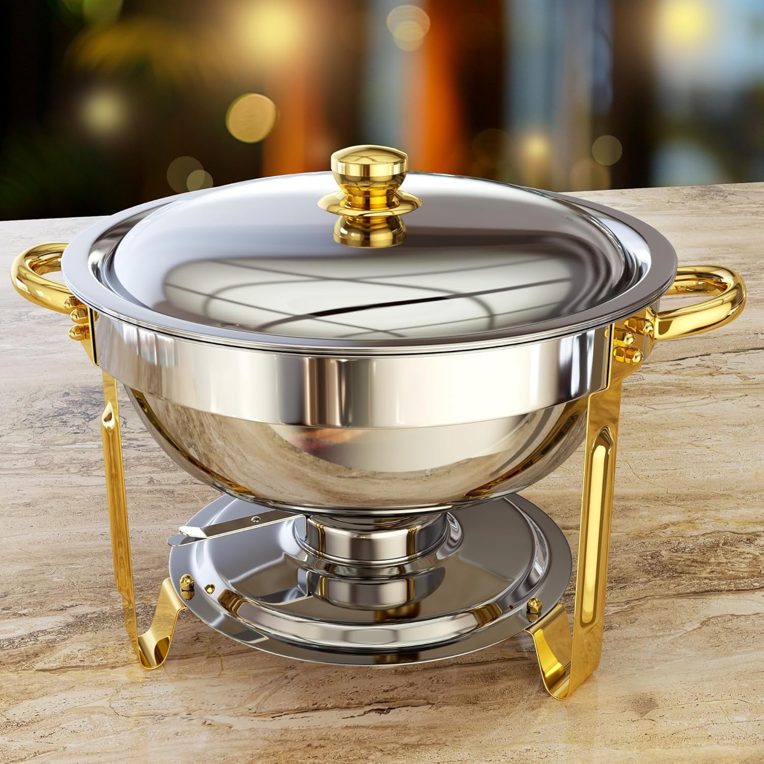 Heyday 1 Pack Chafing Dishes Buffet, 5QT Round Stainless Steel Buffet ...