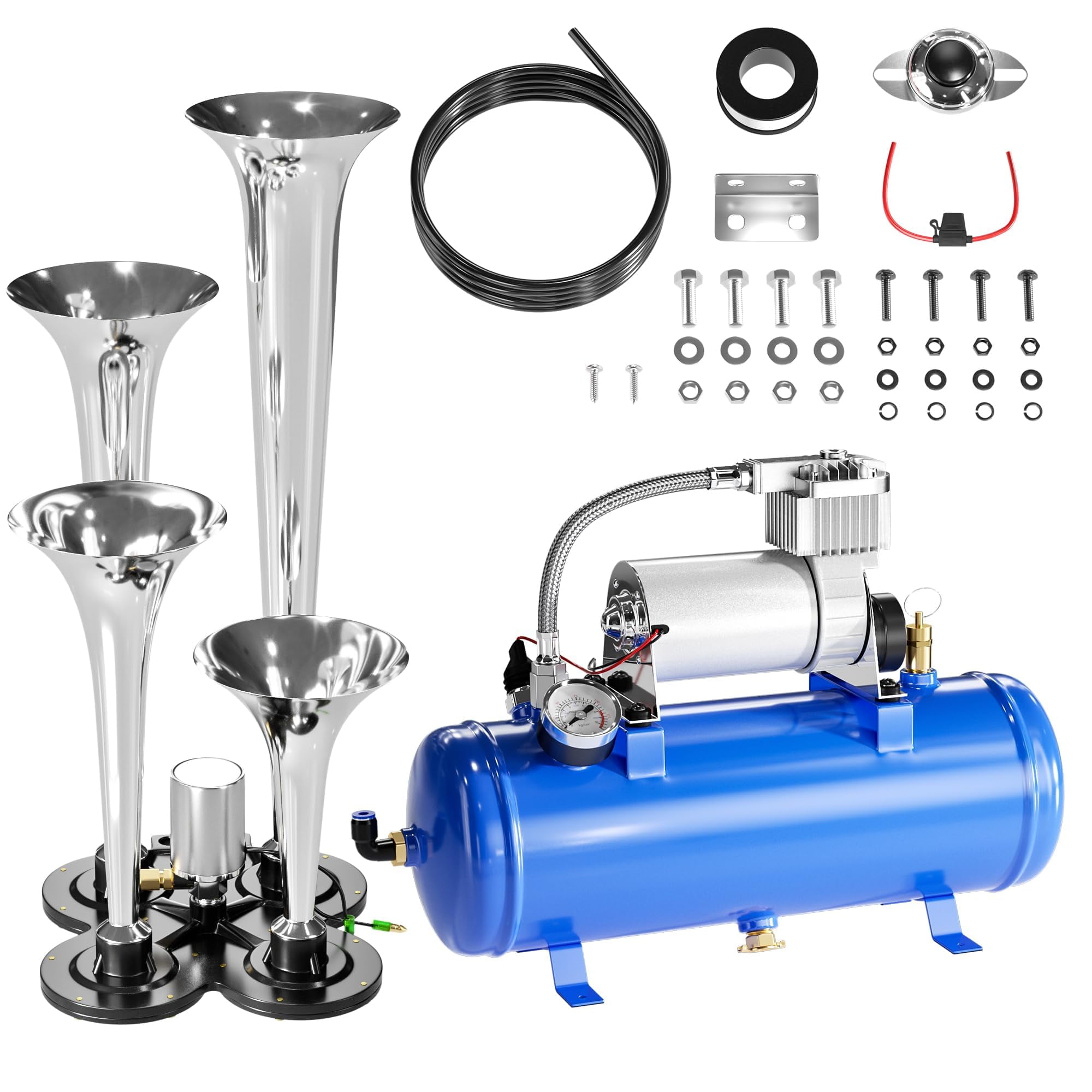 Heyday 150DB 4 Trumpet Train Horns Kit,Super Loud Air Horn 150 PSI 12V ...