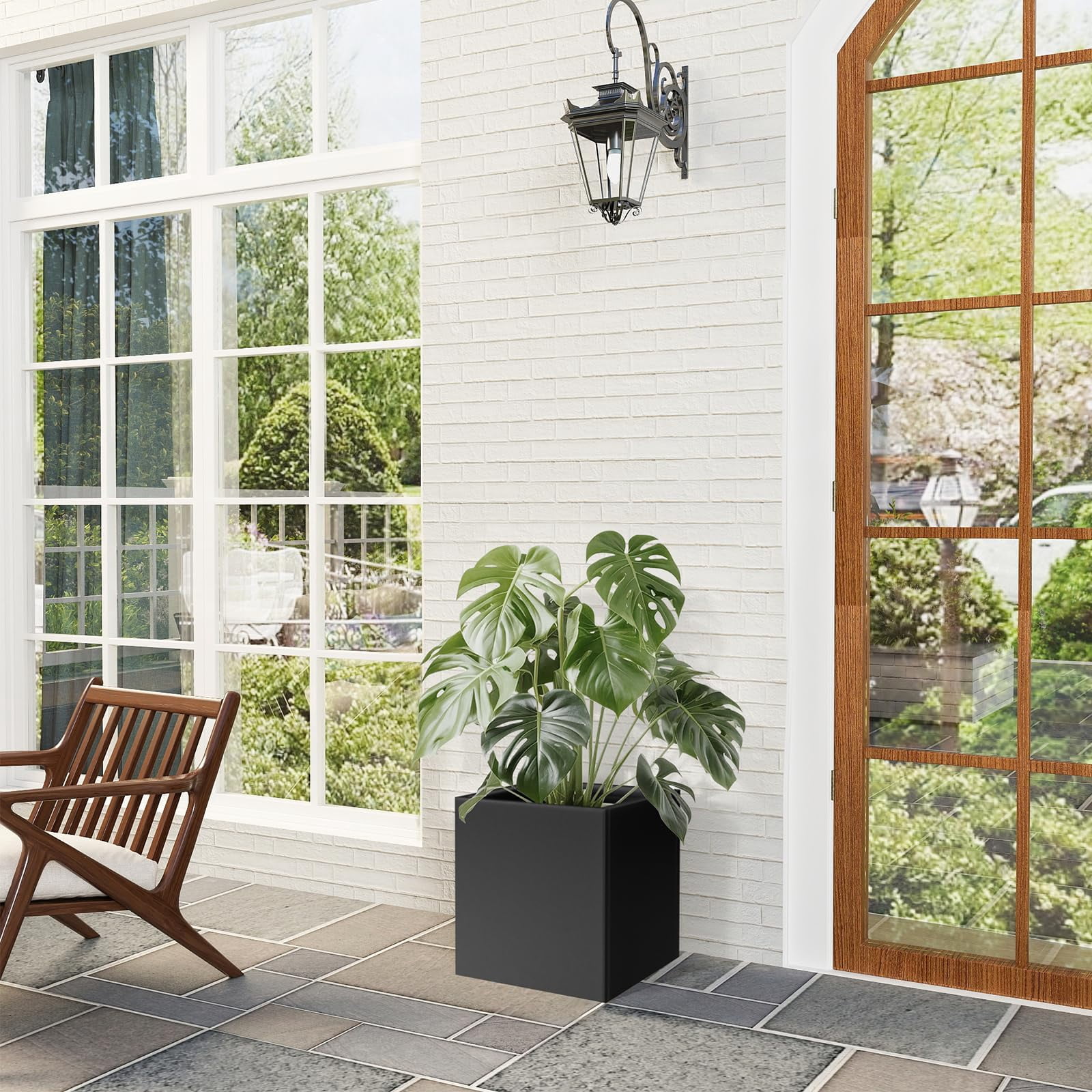 Heyday Steel Metallic Heavy Planter,Black Tall Box Planter Modern ...