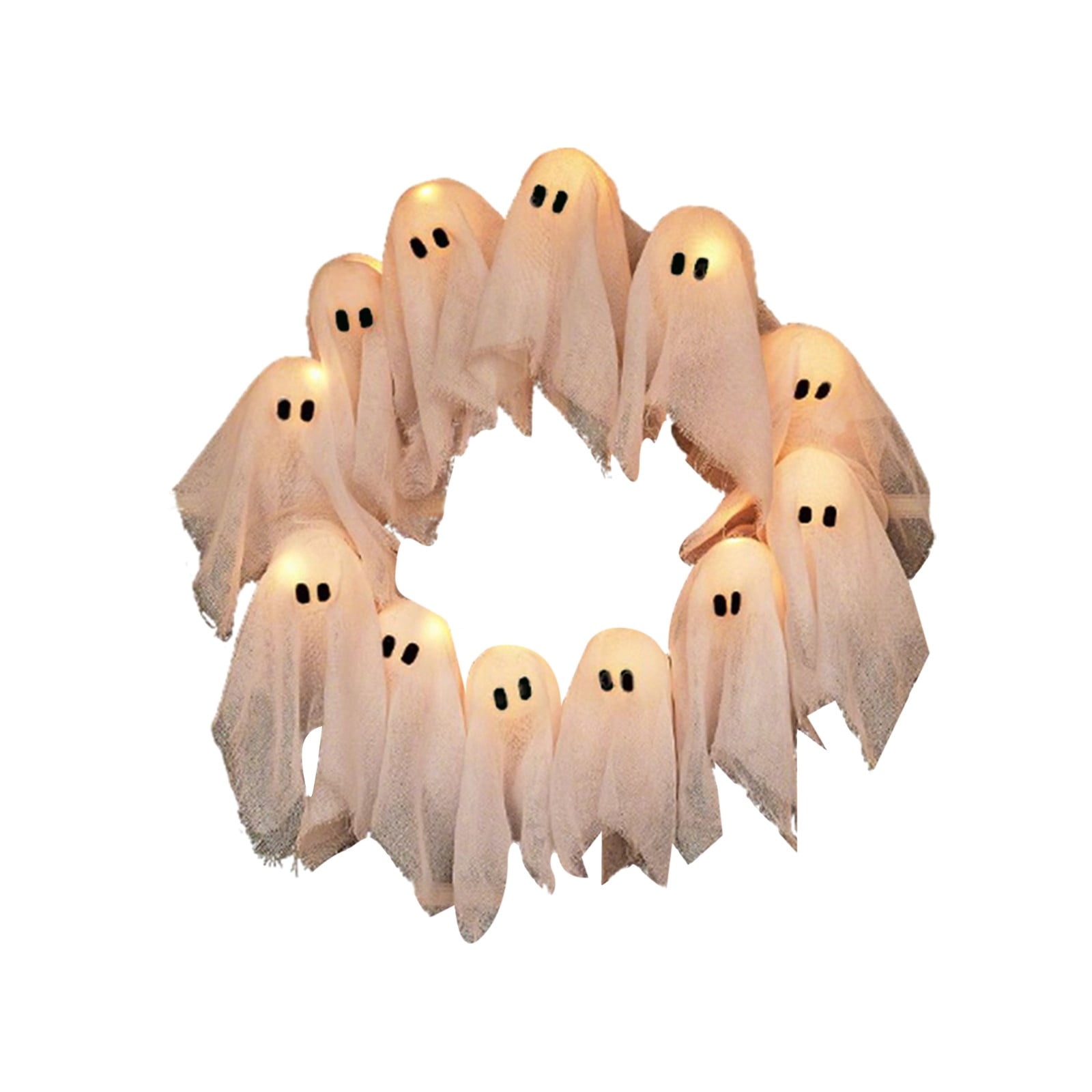 Heydday 16" LED Light-Up Halloween Ghost Wreath – Spooky Glowing White ...