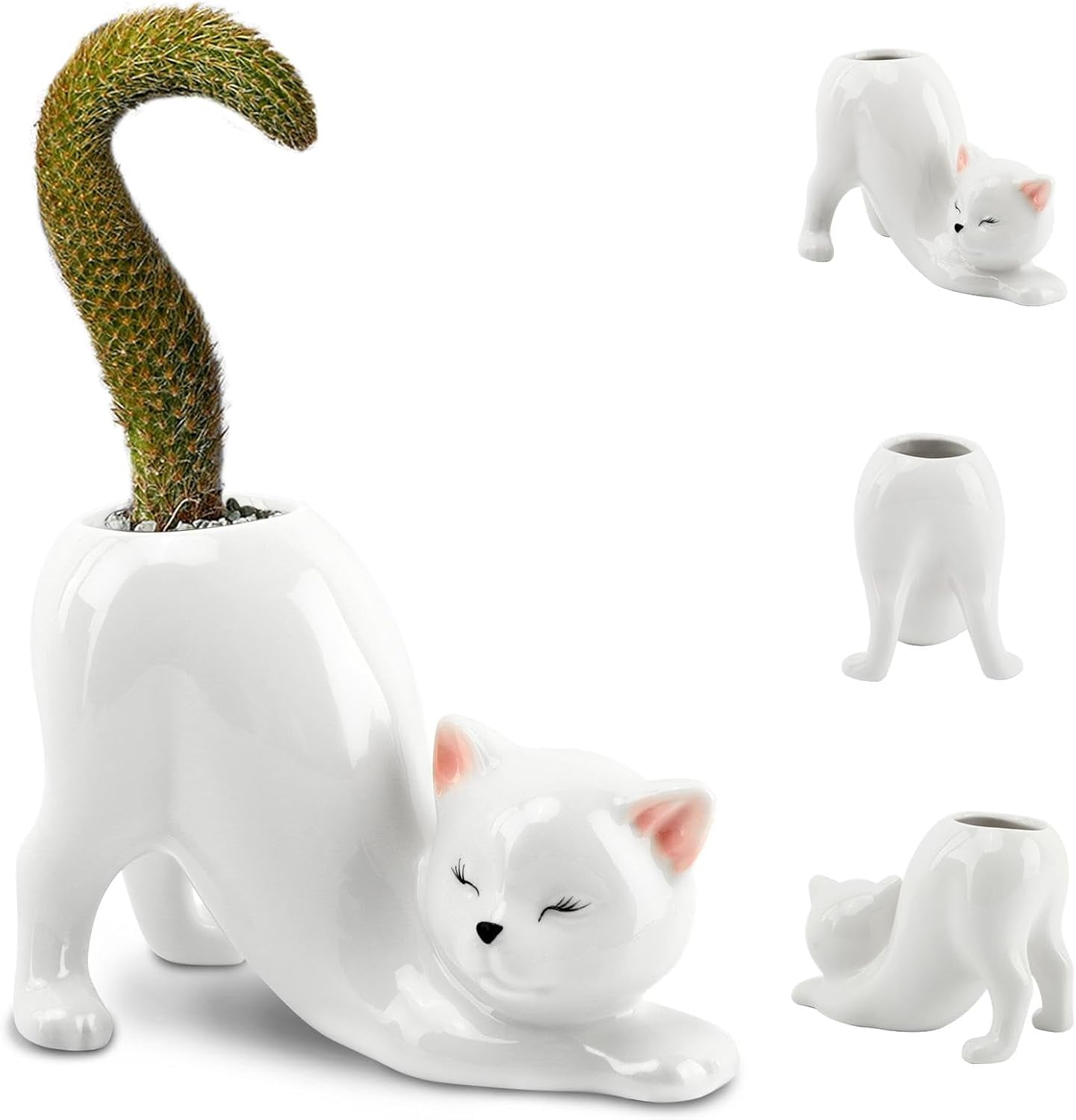 Heydday Ceramic Cat Planter Pot with Drainage - Whisker Face Flower Pot ...