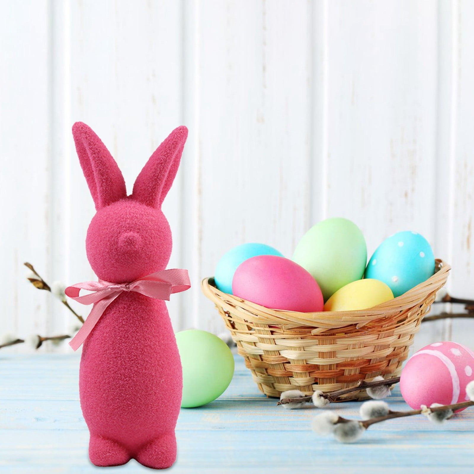 Heydday Easter Bunny Flocked Bunny Statue Figurine Animal Moss Tabletop ...