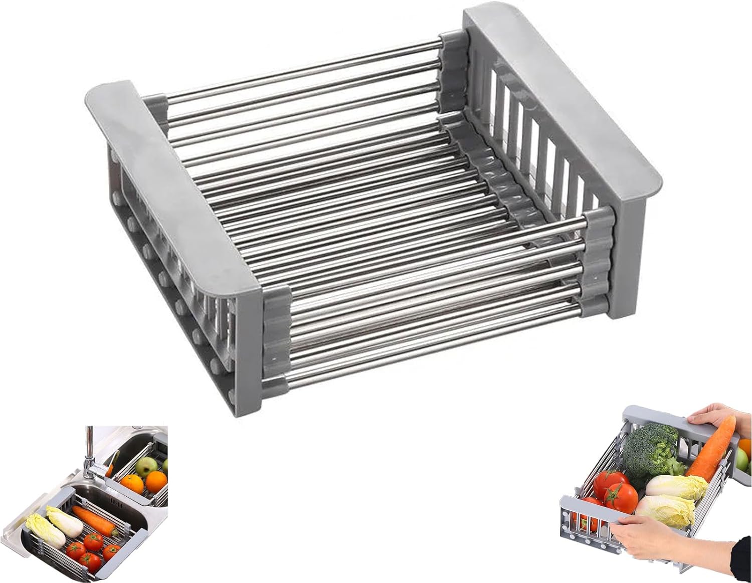 Heydday Expandable Stainless Steel Sink Rack – Adjustable Dish Drying ...