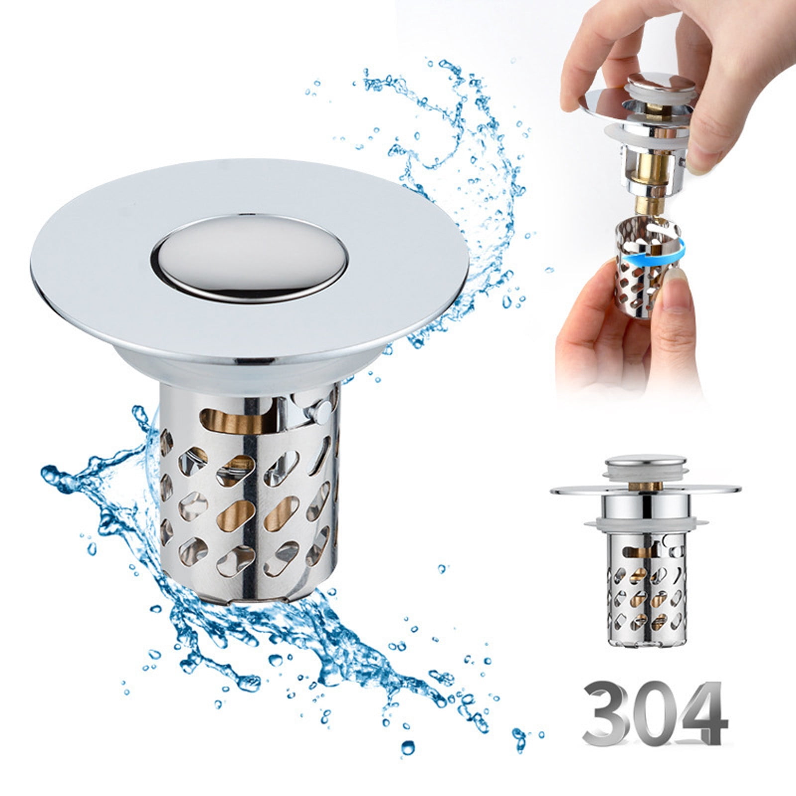 Heydday Pop-Up Sink Drain Stopper with Removable Stainless Steel ...