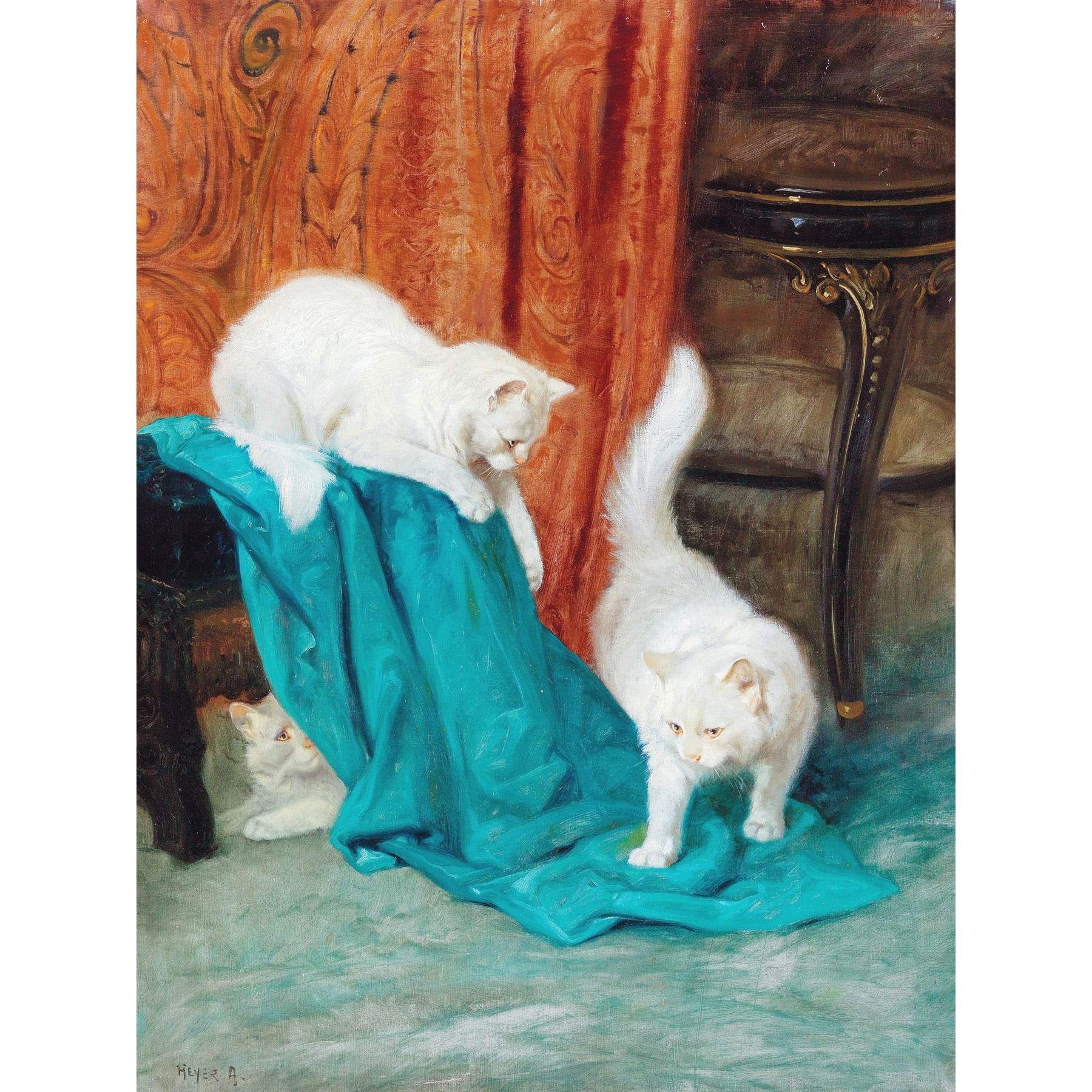 Heyer Cats Kitten Playing Painting Coral Turquoise Extra Large Art ...