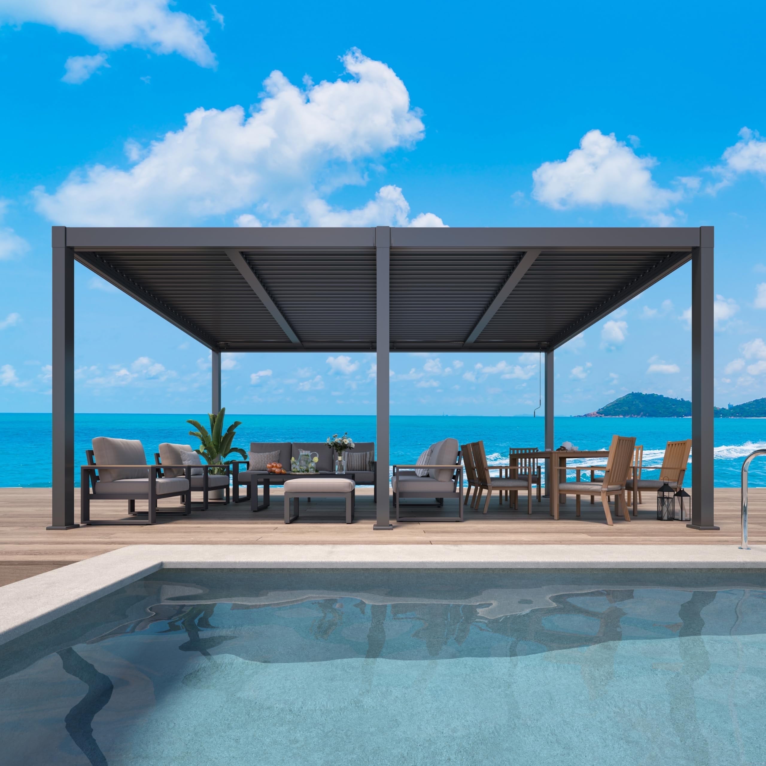 Heynemo 12'x20' Adjustable Louvered Pergola, Heavy-Duty Aluminum ...