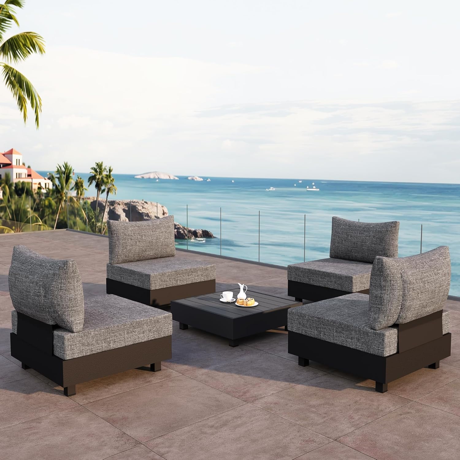 Heynemo 5 Pieces Aluminum Patio Furniture Set, Outdoor Sectional Sofa ...
