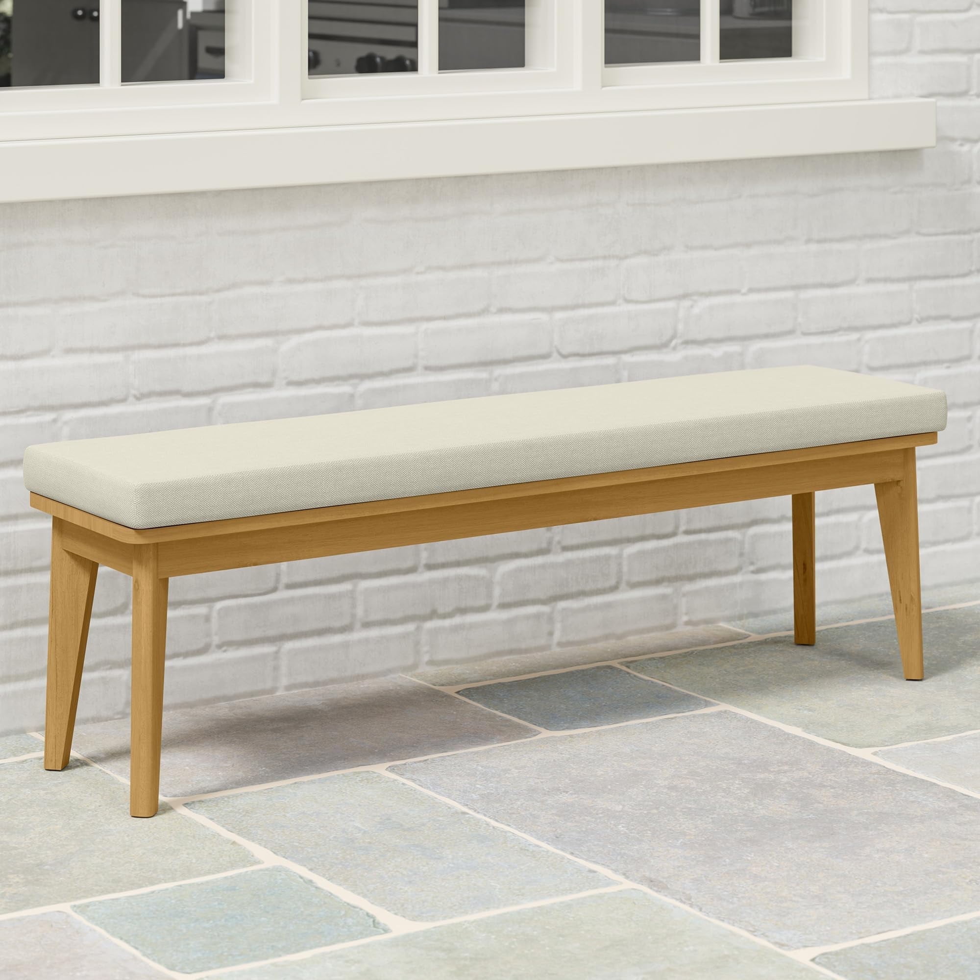 Heynemo Acacia Patio Bench, Upholstered Bench with Thick Cushion ...