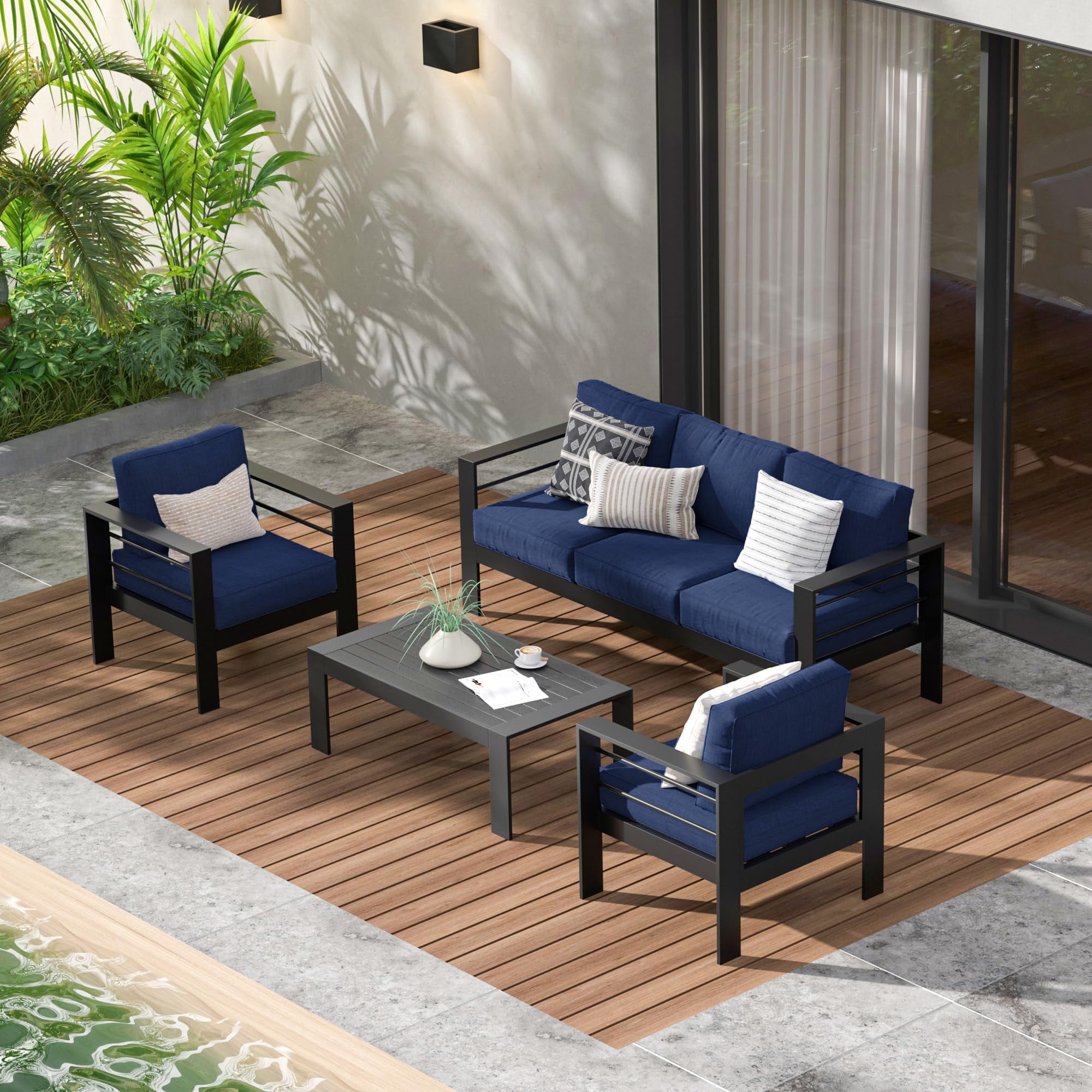 Heynemo Aluminum Outdoor Patio Furniture Set, 5 Seats Modern Patio ...