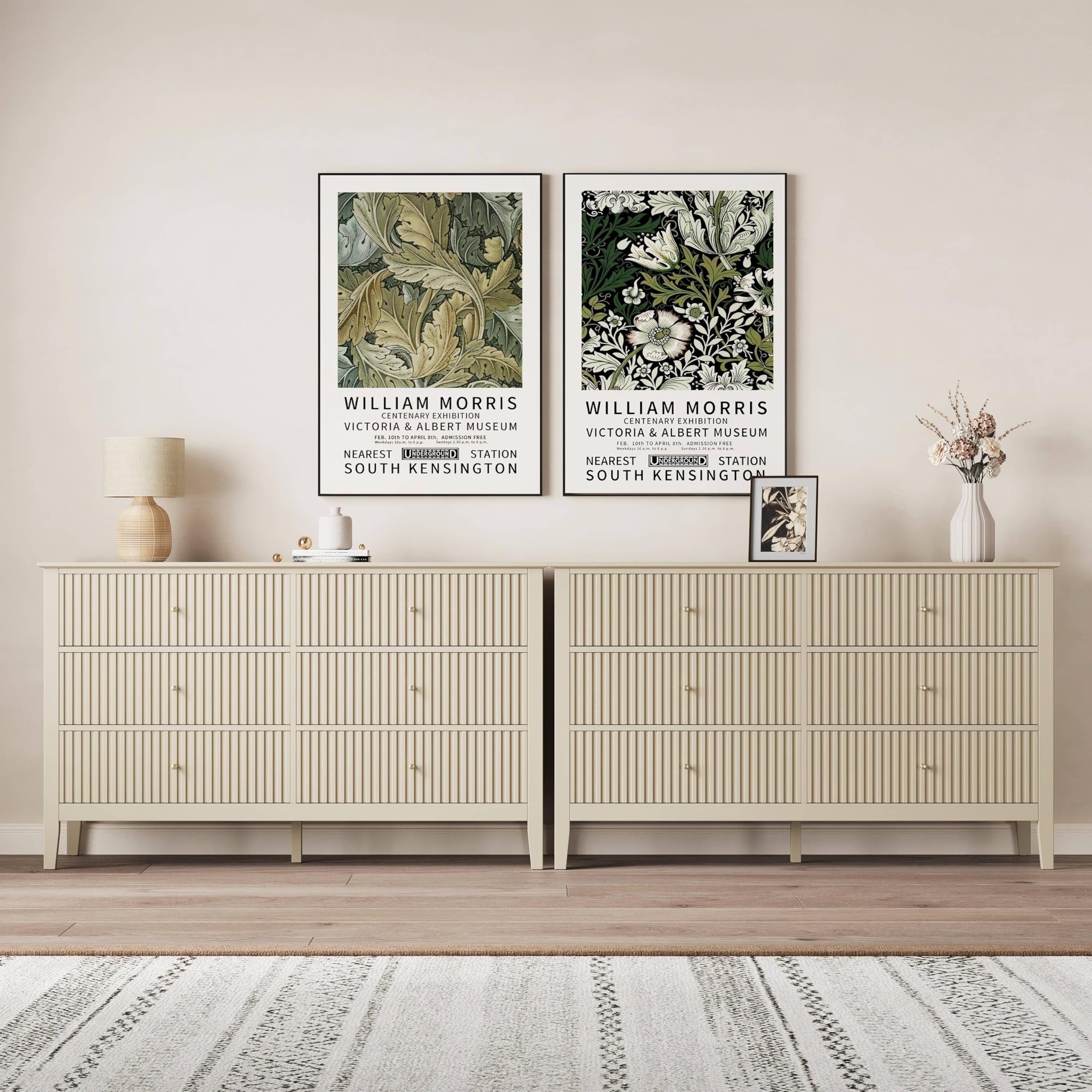 Heynemo Beige 6 Drawer Dresser, Fluted Modern Wood Chest, for Bedroom ...