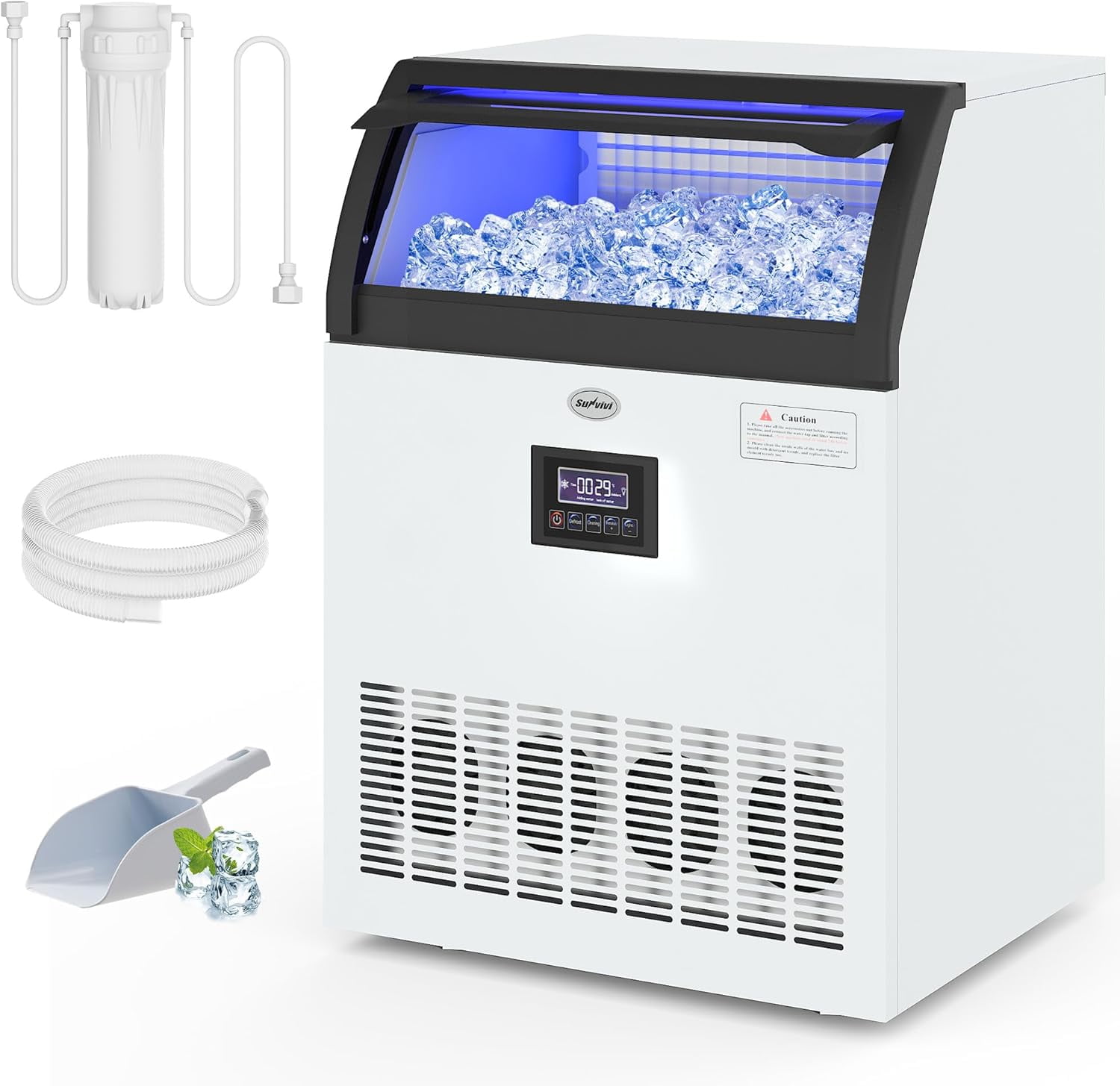 Heynemo Commercial Ice Maker Machine, 265LBS/24H, 55LBS Storage Bin ...