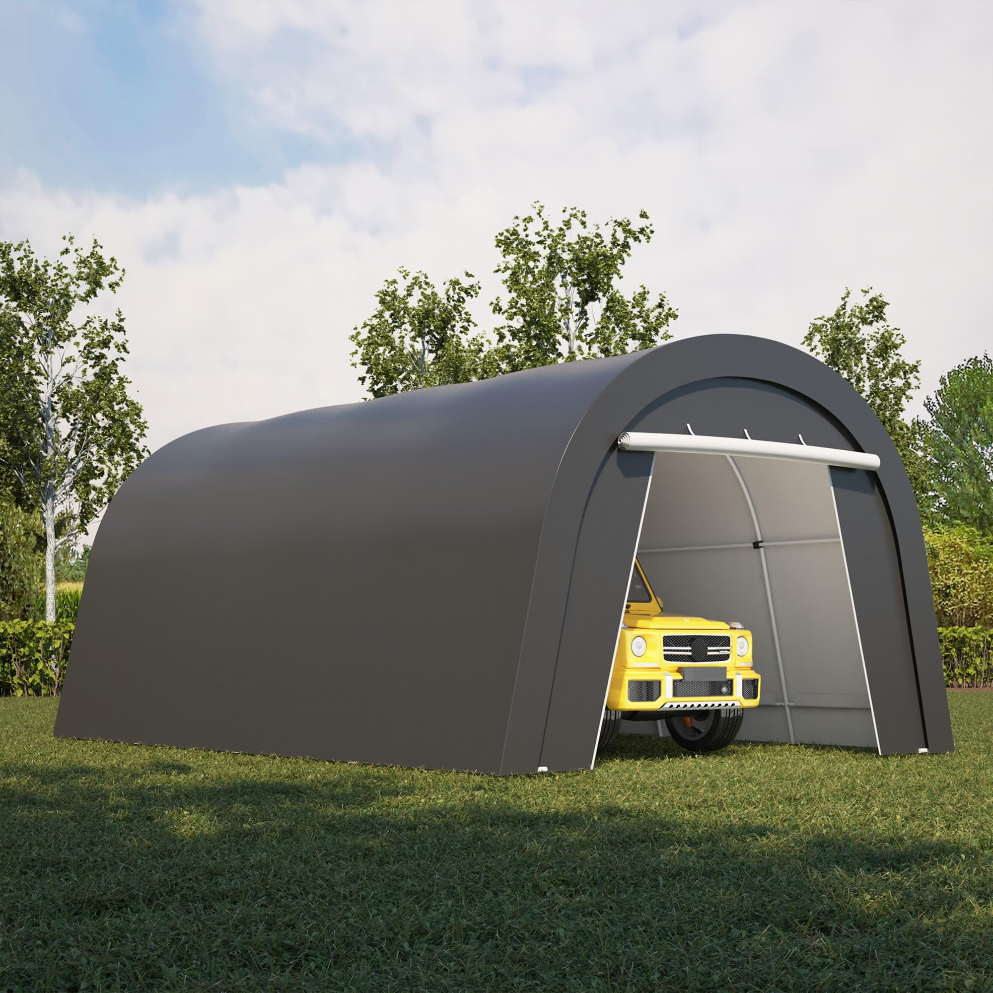 Heynemo Domed Carport, Portable Garage with 2 Roll up Doors, Heavy Duty ...