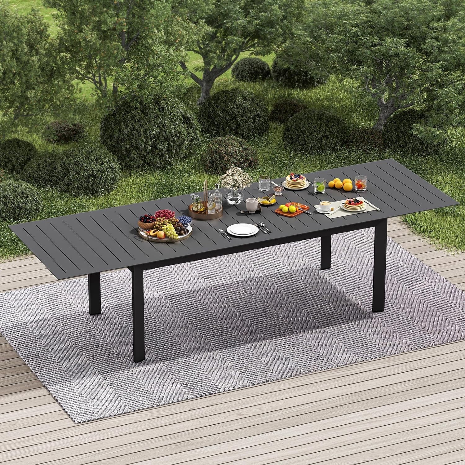 Heynemo Expandable Aluminum Patio Dining Table, 82"-121" Dining Table ...