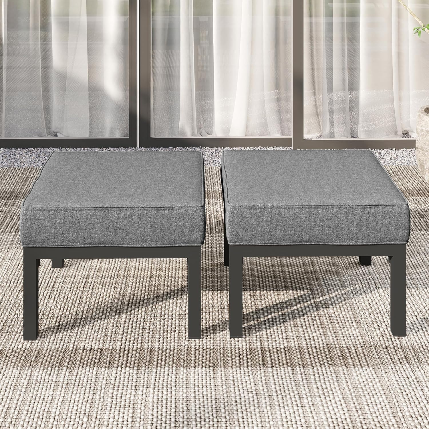 Heynemo Outdoor Footstools Patio Ottoman Set of 2, Aluminum All-Weather Outdoor Footrest Seat ...