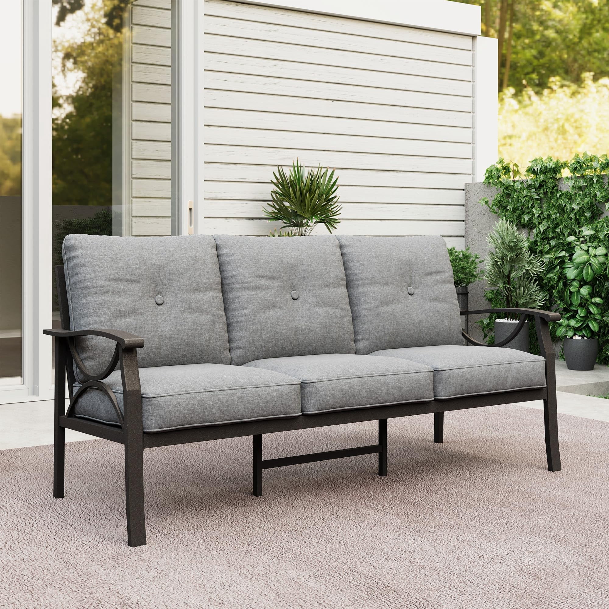 Heynemo Patio 3 Seat Sofa Outdoor Couch - All-Weather Metal Frame - 3 ...
