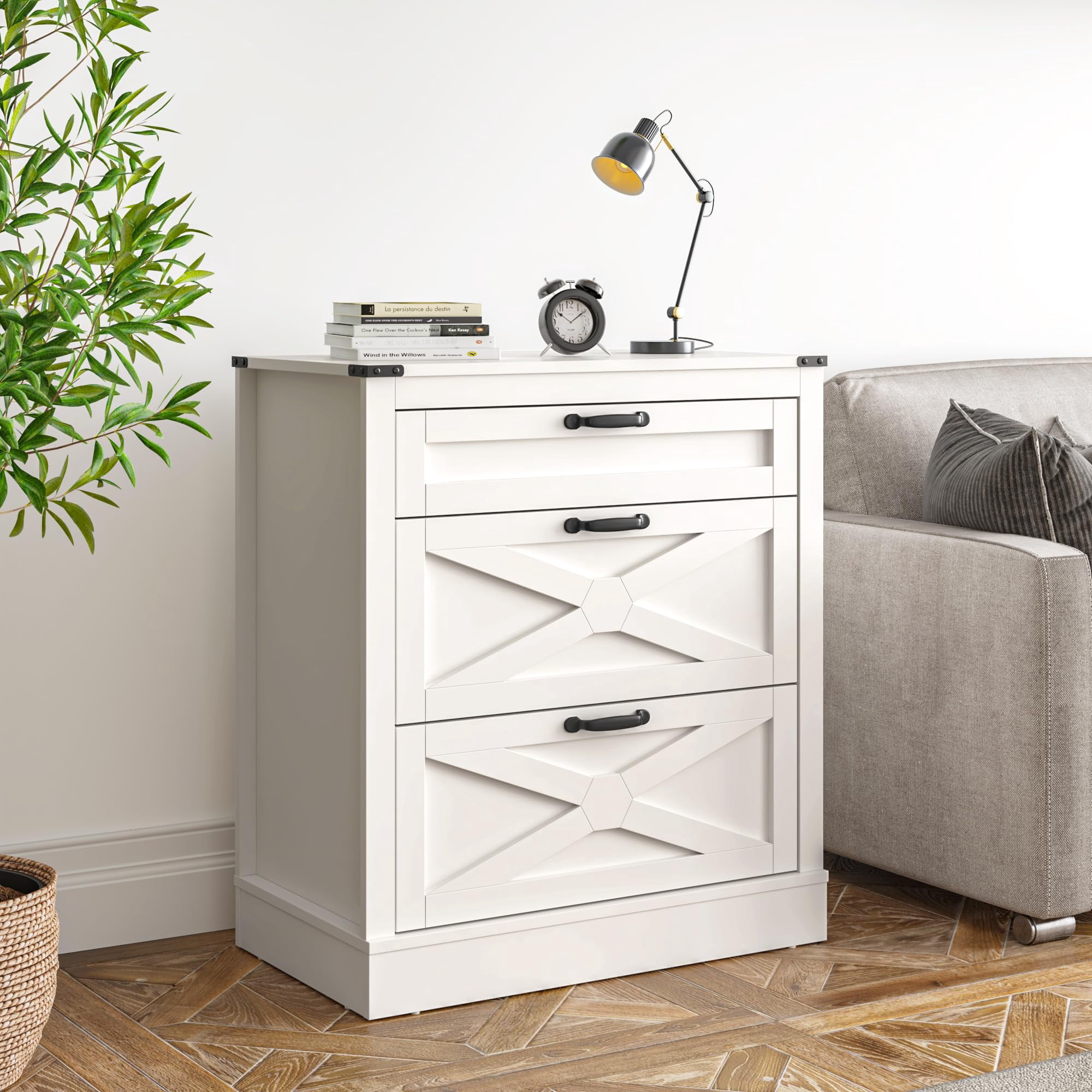 Heynemo Wood 3 Drawer Dresser, Modern X-shaped Chest of Drawers, Wide ...