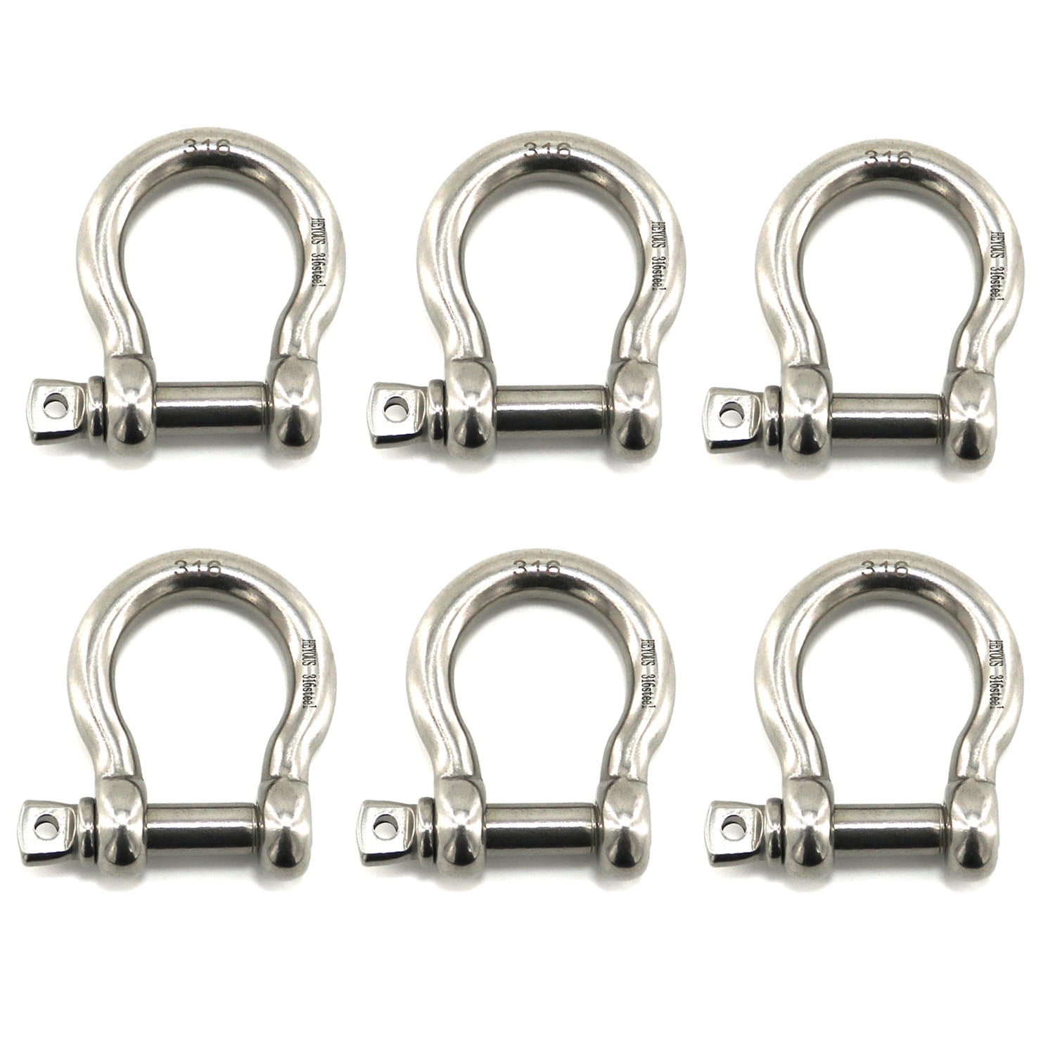 Heyous Stainless Steel 316 D Ring Bow Shackle 1/4 inch Shackle Heavy Duty Screw Pin Anchor Bow ...